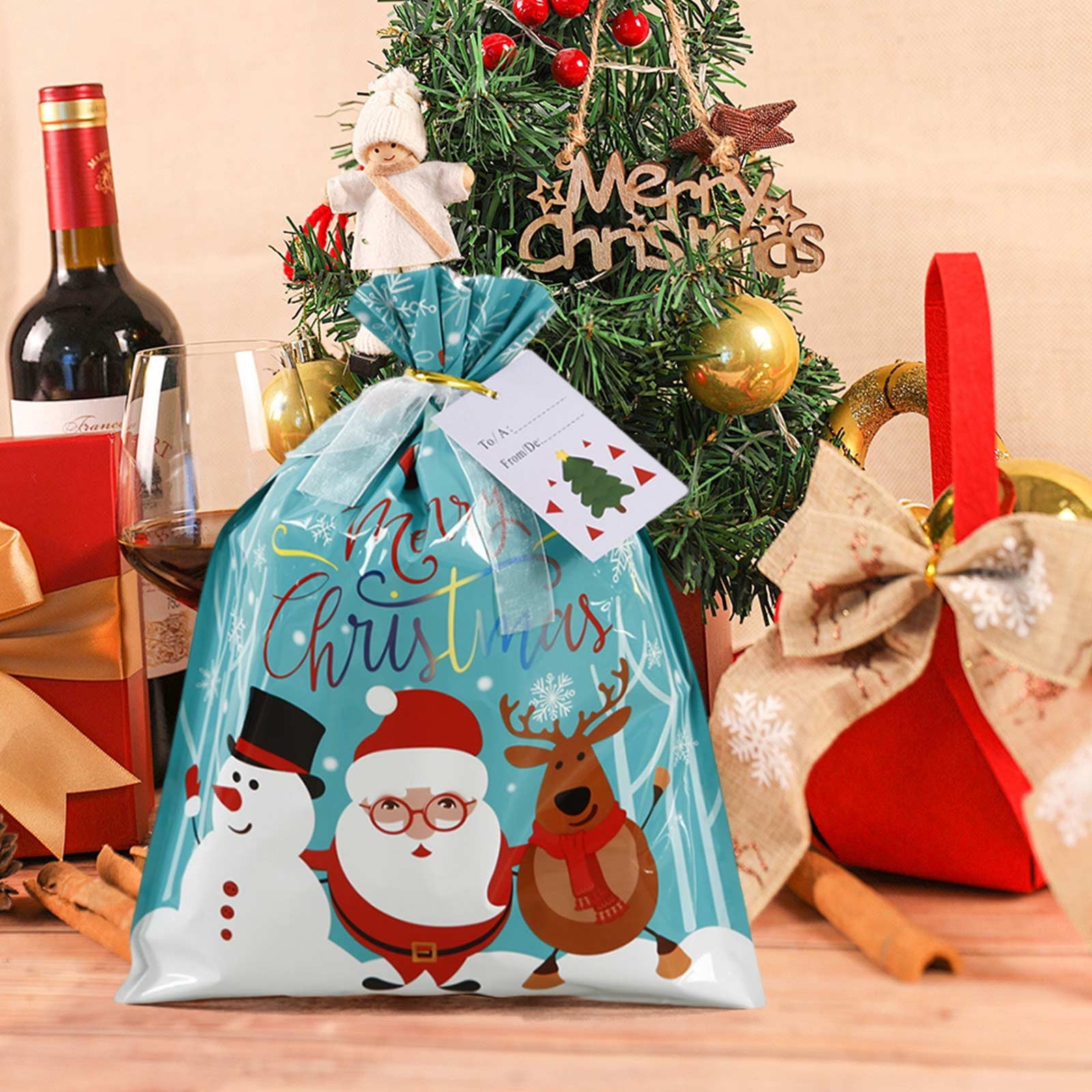 Kbndieu Christmas Bags Small Christmas Gift Bags Xmas Drawstring Candy ...
