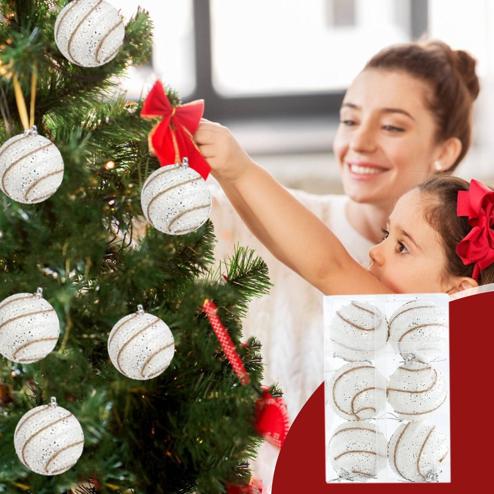 Kbndieu Christmas Clearance Christmas Tree Decorations Set, 6Pcs 2.3 Inch White Shatterproof ...