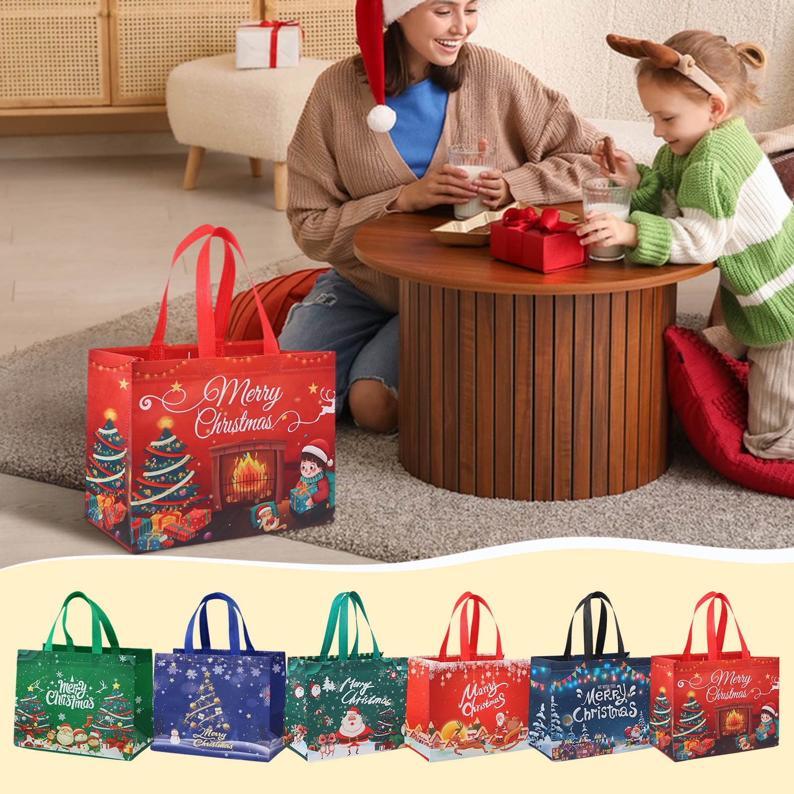 Kbndieu Christmas Gift Bags with Handles, Reusable Christmas Tote Bags ...