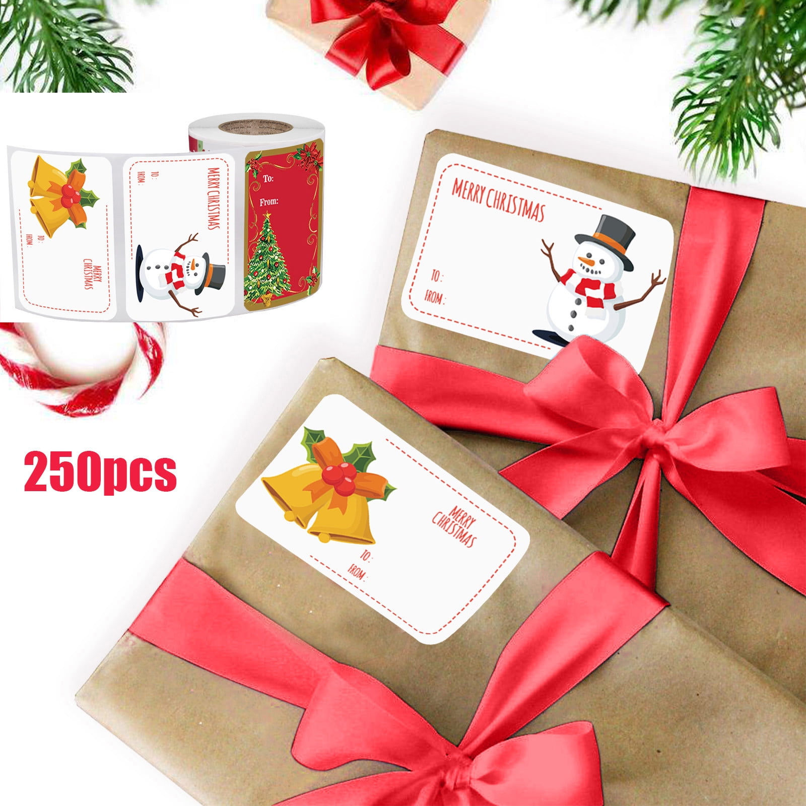 Kbndieu Christmas Gift Stickers - 250 Pcs Per Roll, 6 Cute Designs ...