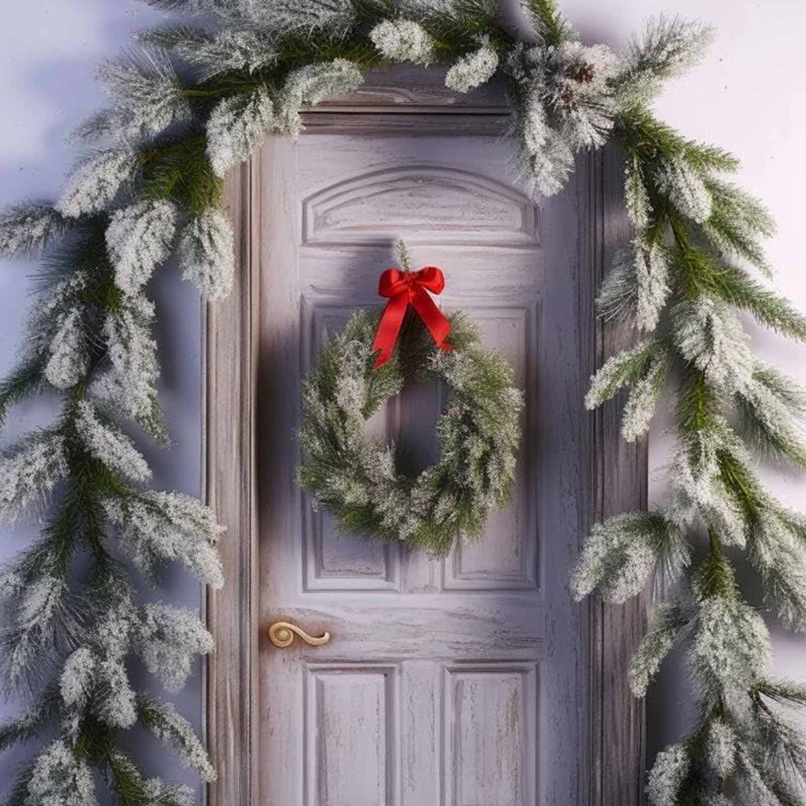 Kbndieu Christmas Snowy Flocked Garland, White Flocked Spruce Garland ...