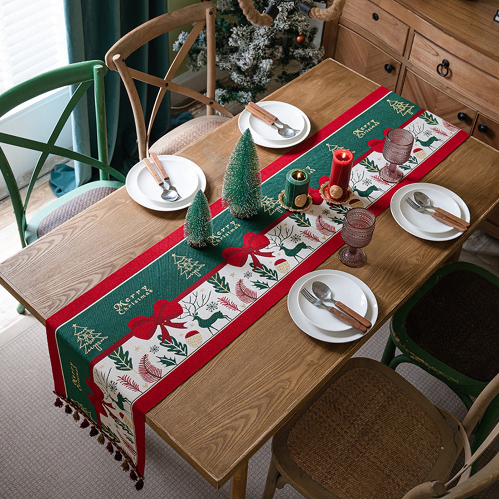 Kbndieu Christmas Table Runner, Seasonal Winter Xmas Holiday Kitchen ...