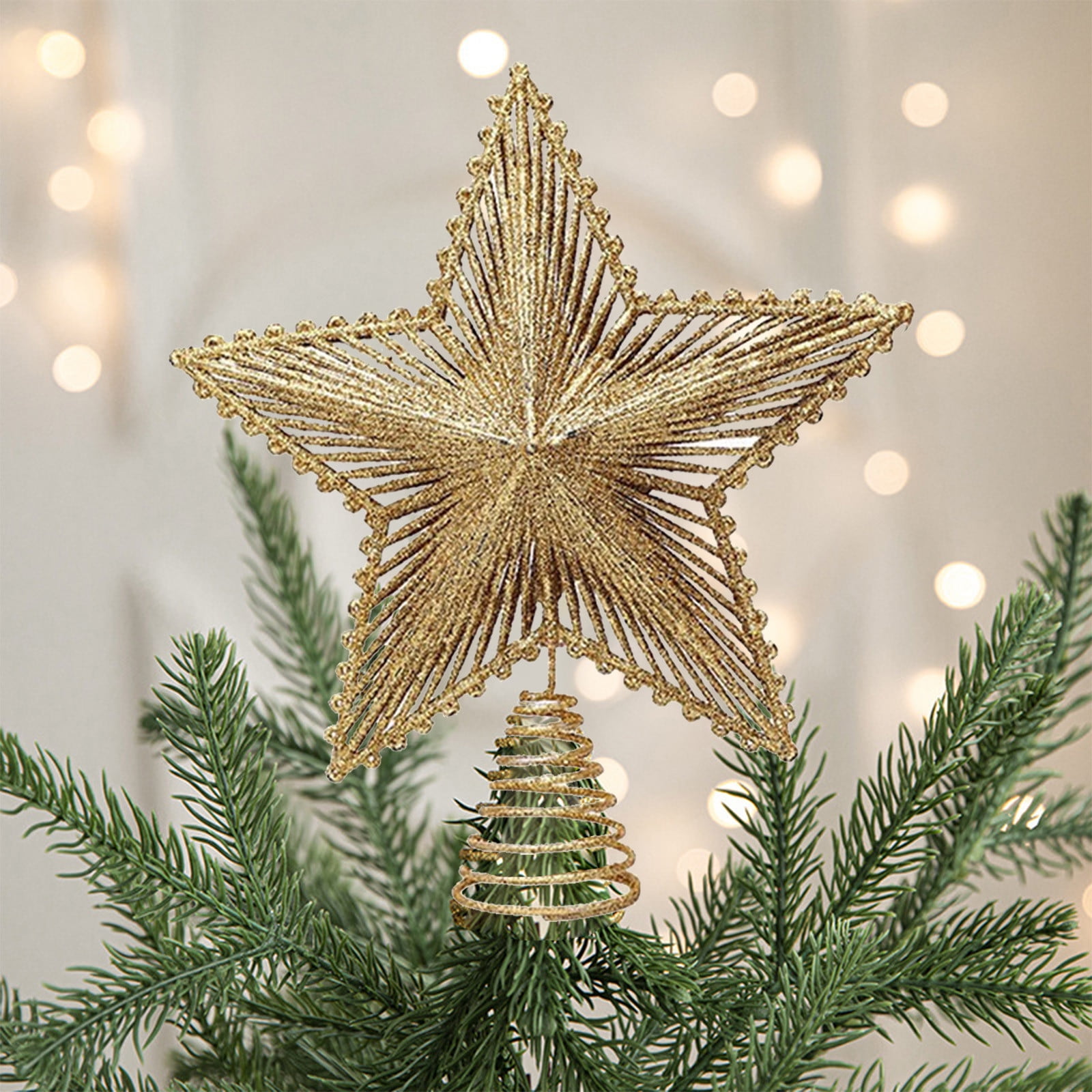 Kbndieu Christmas Tree Topper, Xmas Glitter Gold Hollow Star Treetop ...