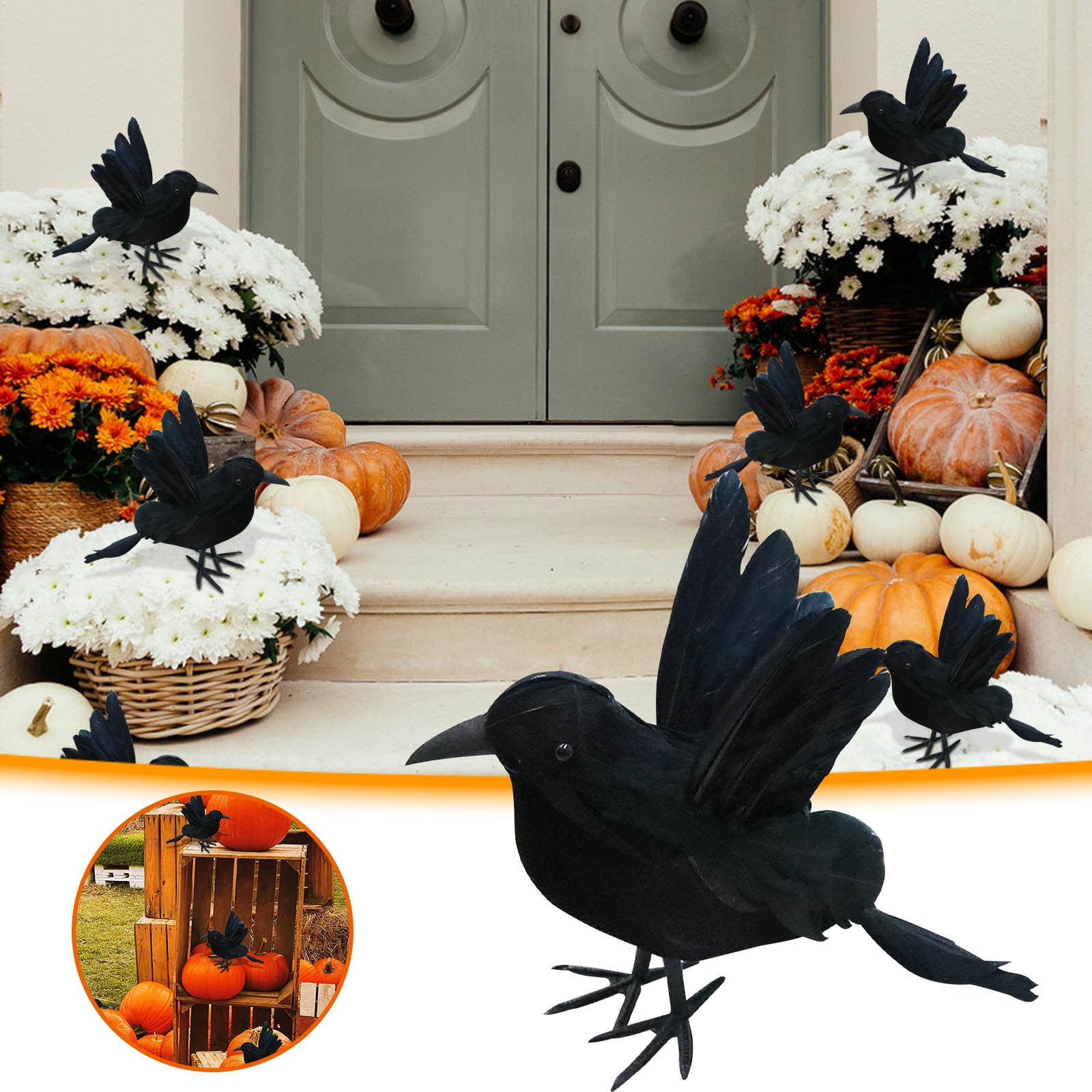 Kbndieu Halloween Black Feathered Crows, Artificial Ravens Decor for ...