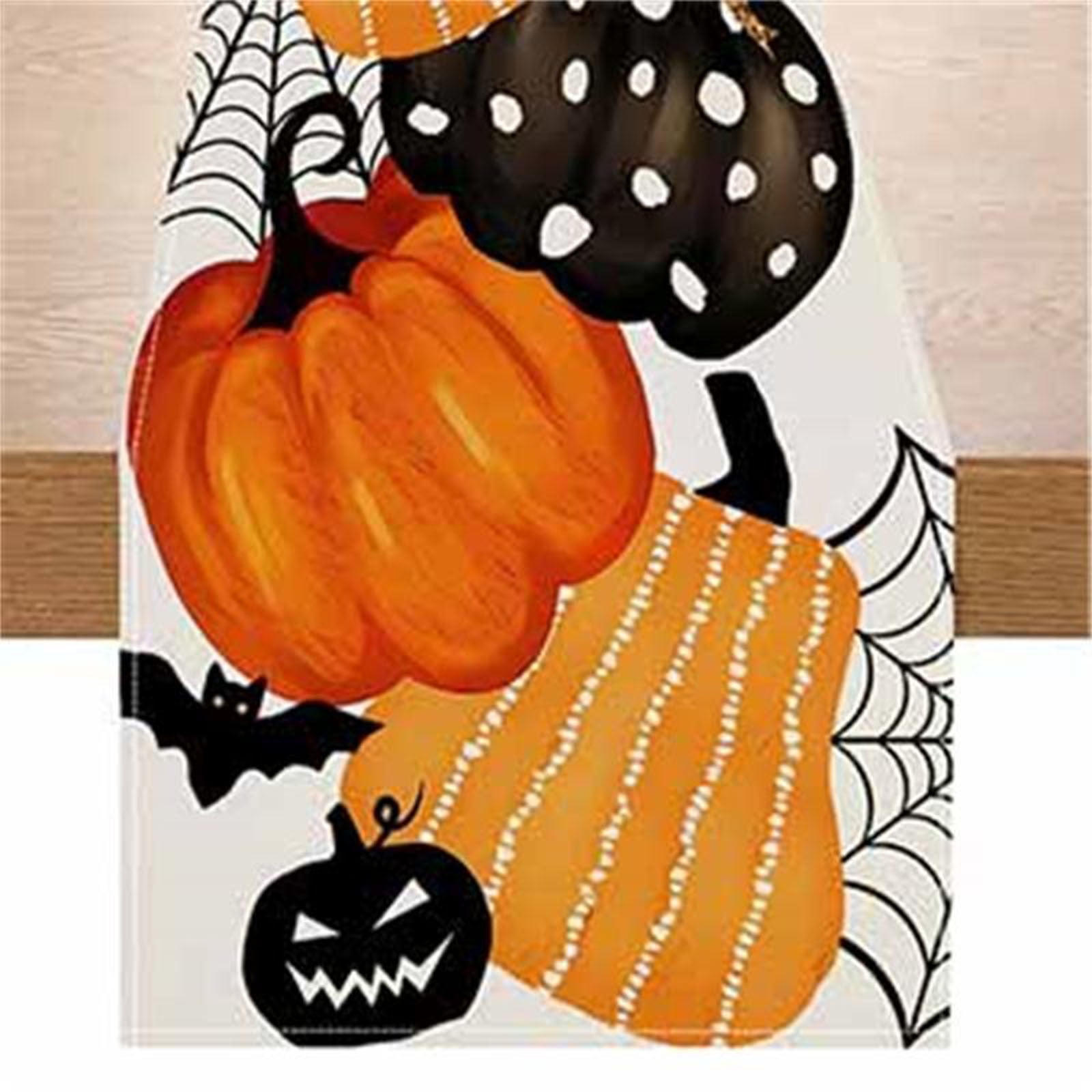 Kbndieu Halloween Linen Pumpkin Table Runner for Halloween Decorations ...