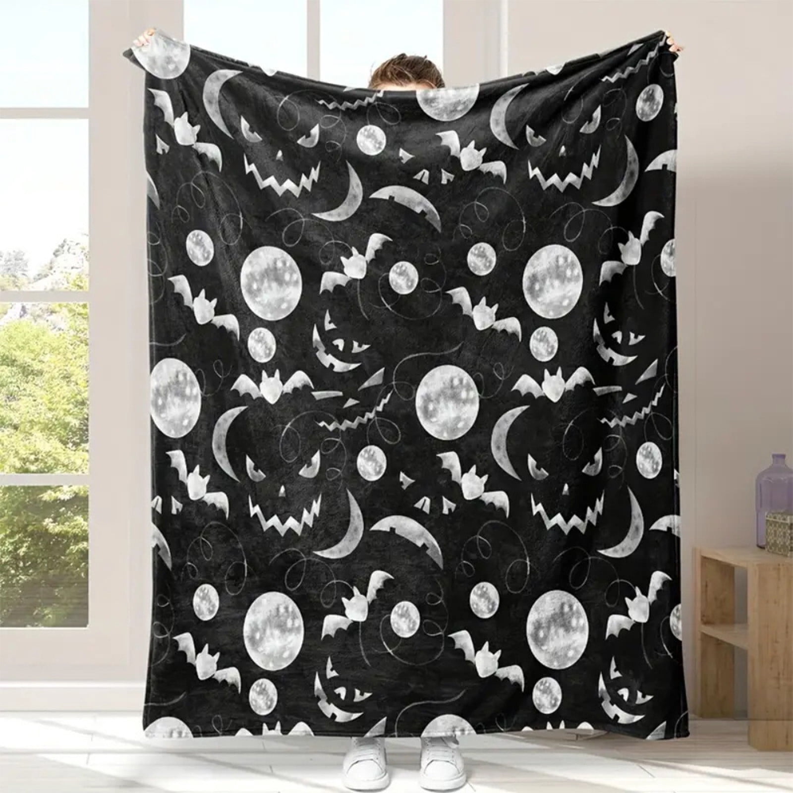 Kbndieu Halloween Throw Blanket for Couch, Cute Ghost Pumpkin Black ...