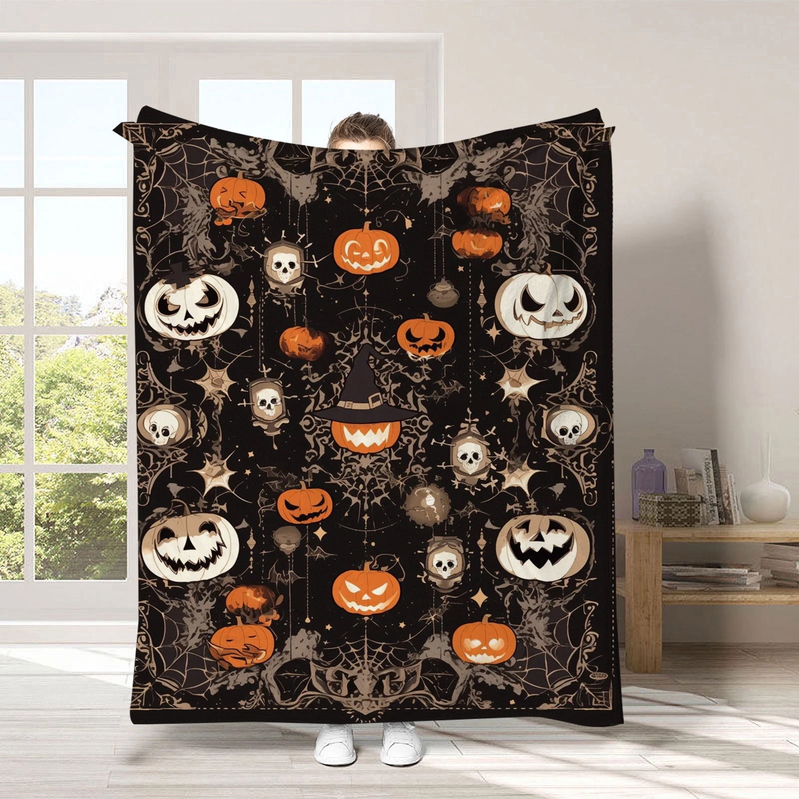 Kbndieu Halloween Throw Blanket for Couch, Cute Ghost Pumpkin Black ...