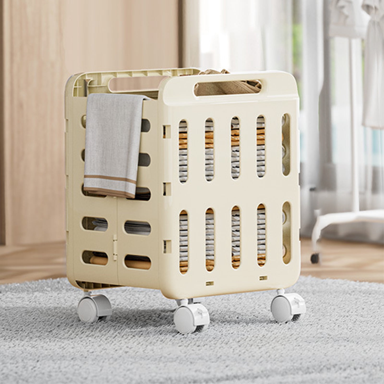 Kbndieu Trolley Laundry Basket, Clothes Basket Bin with Heavy-Duty ...