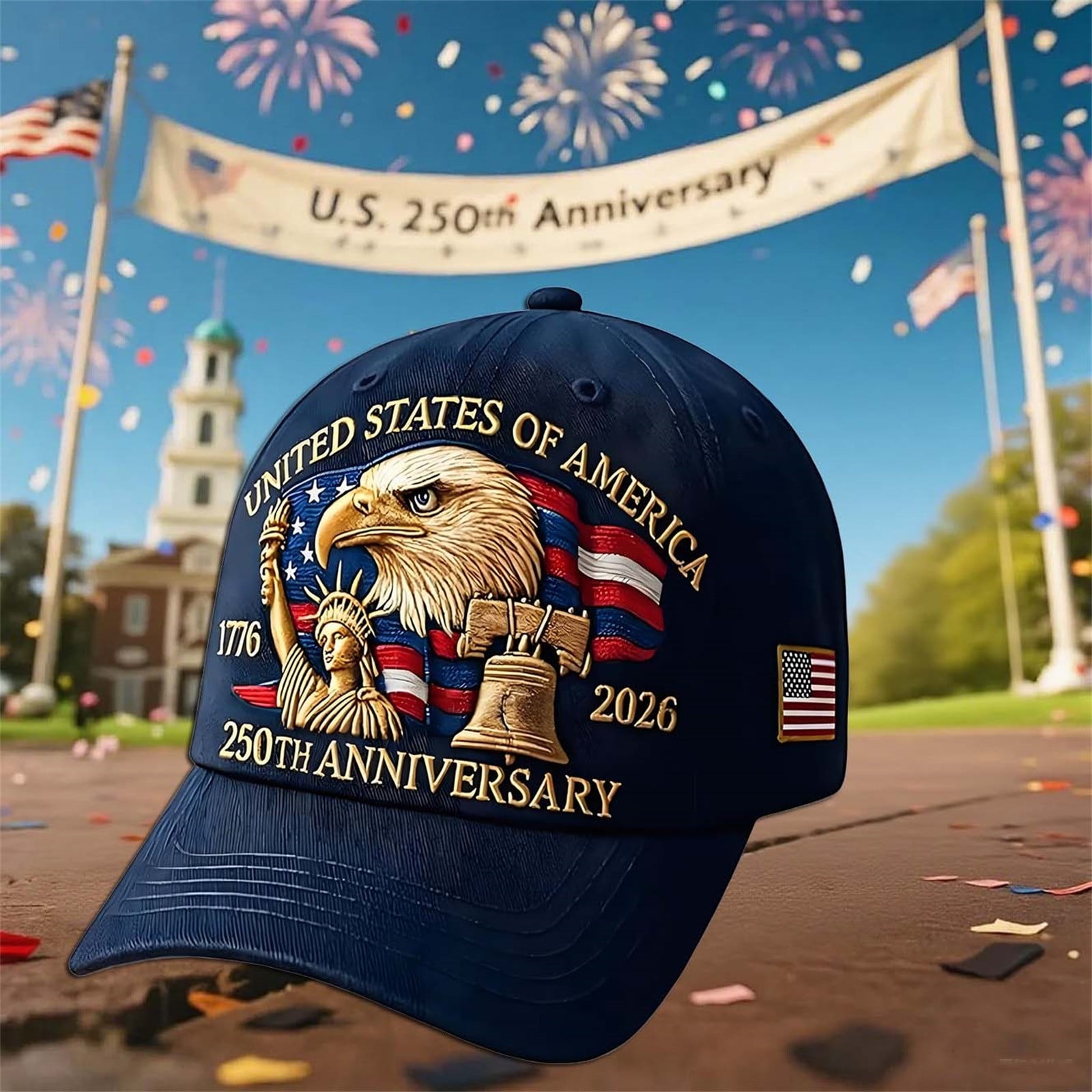 Kbndieu United States 250th Anniversary Hat, Patriotic Bald Eagle Base ...