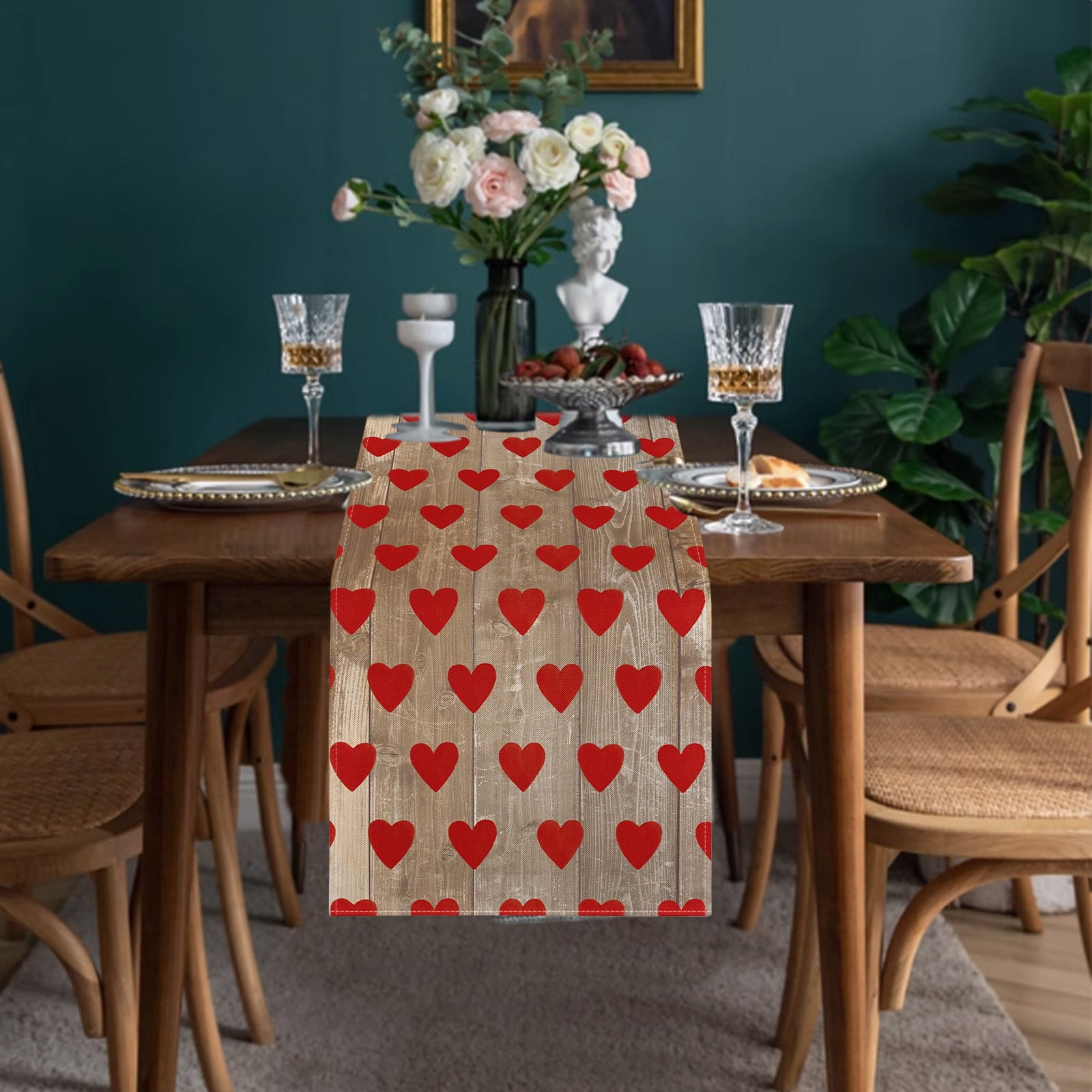 Kbndieu Valentines Day Decor Table Runner, 13 x 72 Inch Red Heart Table ...
