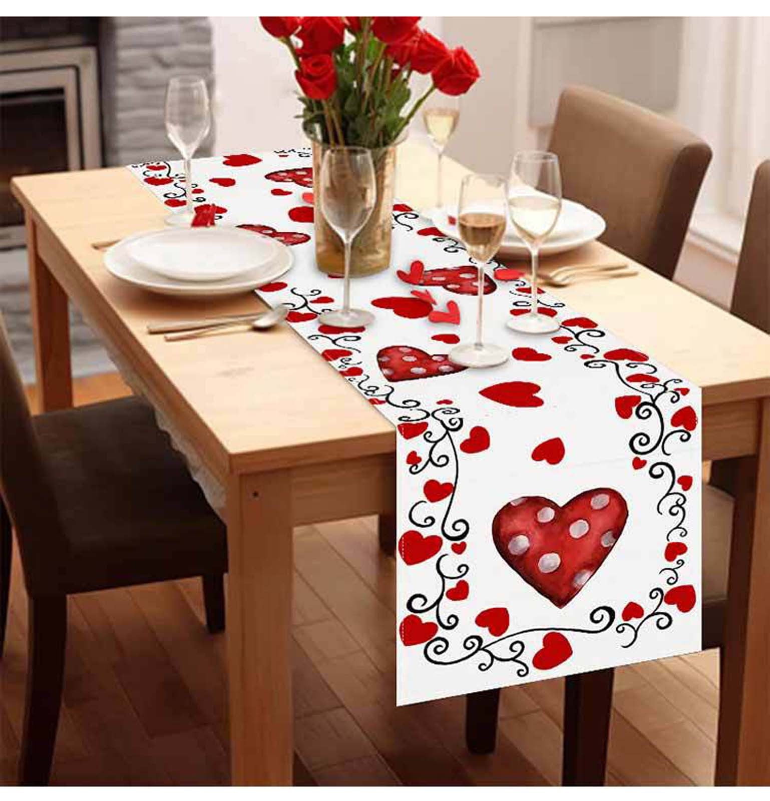 Kbndieu Valentines Day Table Runner, 13 x 72 Inch White Table Runner ...