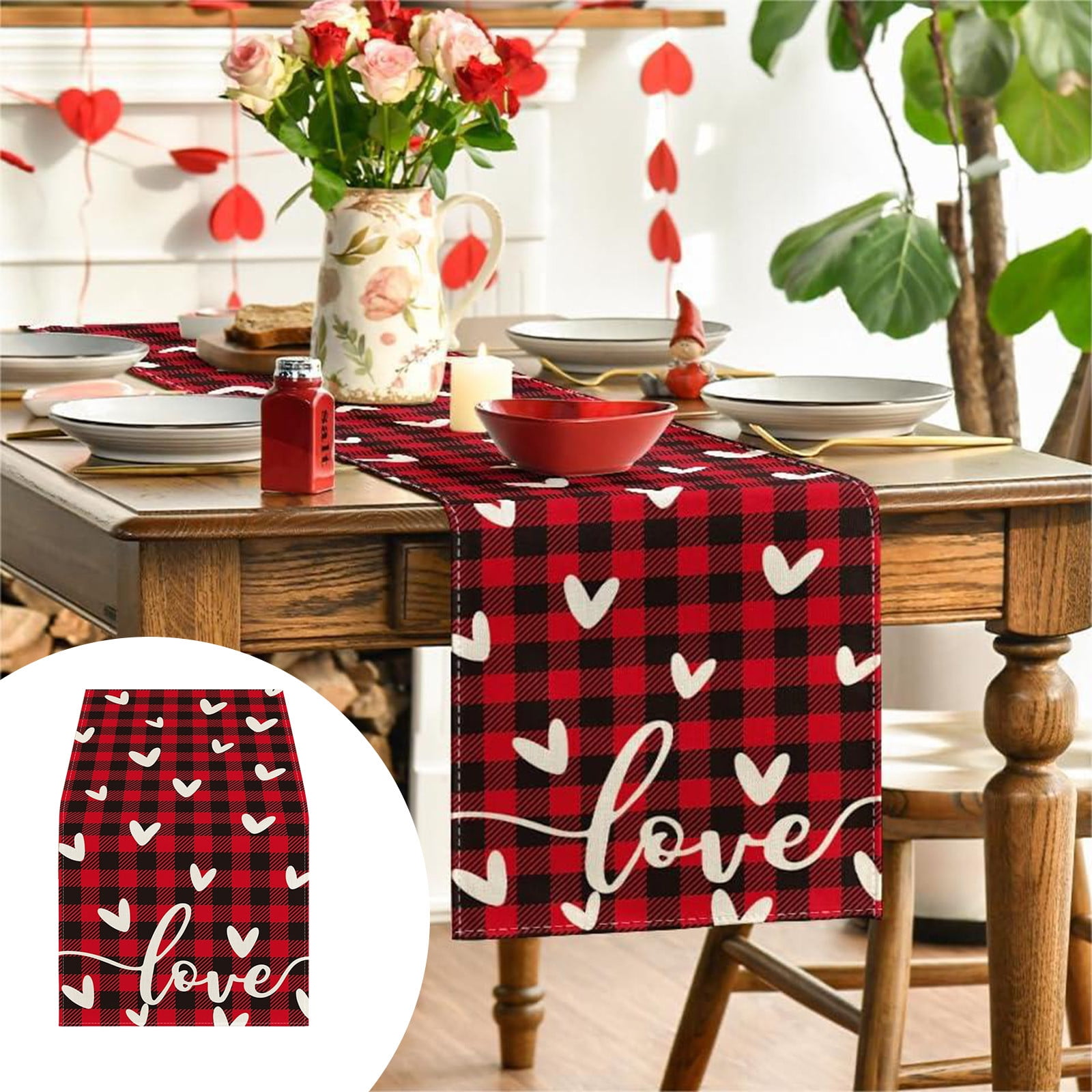 Kbndieu Valentines Day Table Runner, 13 x 91 Inch Plaid Table Runner ...