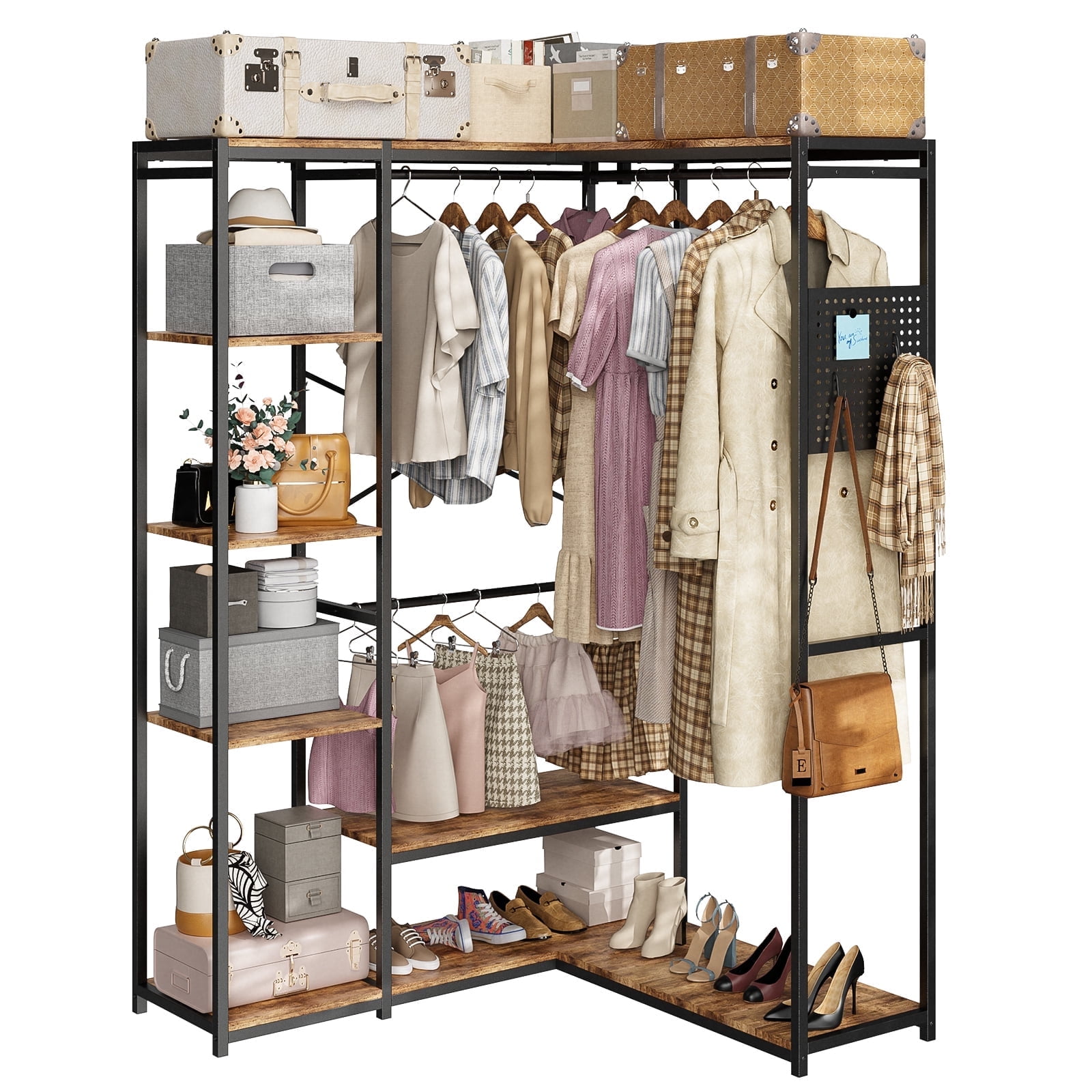 Kbun Heavy Duty Clothes Rack, Clothes Hangers with 6 Shelves & 3 Hanger ...