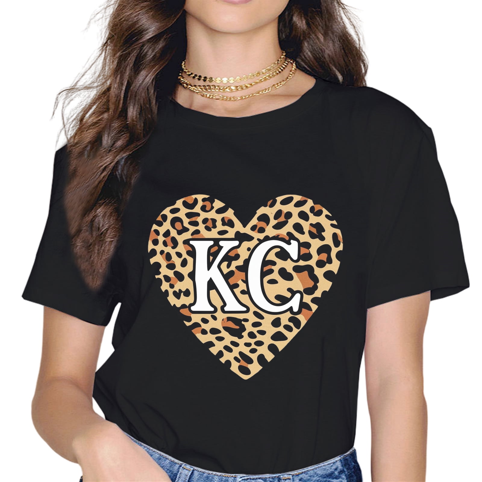 Kc Cheetah Animal Print Heart Kc Kansas City Cheetah Heart T-Shirt ...
