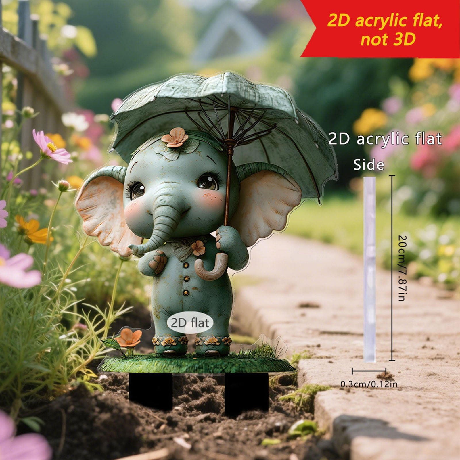 Kcavykas 2D Acrylic Elephant Garden Stake | Umbrella Holding Design ...