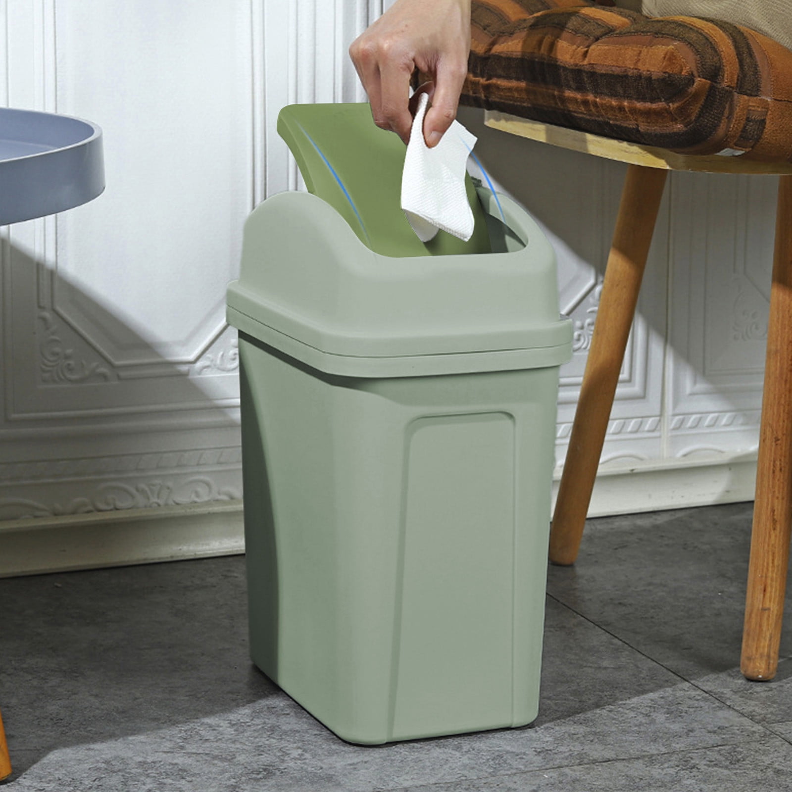 Kcavykas 4.5-Gallon Trash Can with Swing-Top Lid + Plastic Garbage Bin ...
