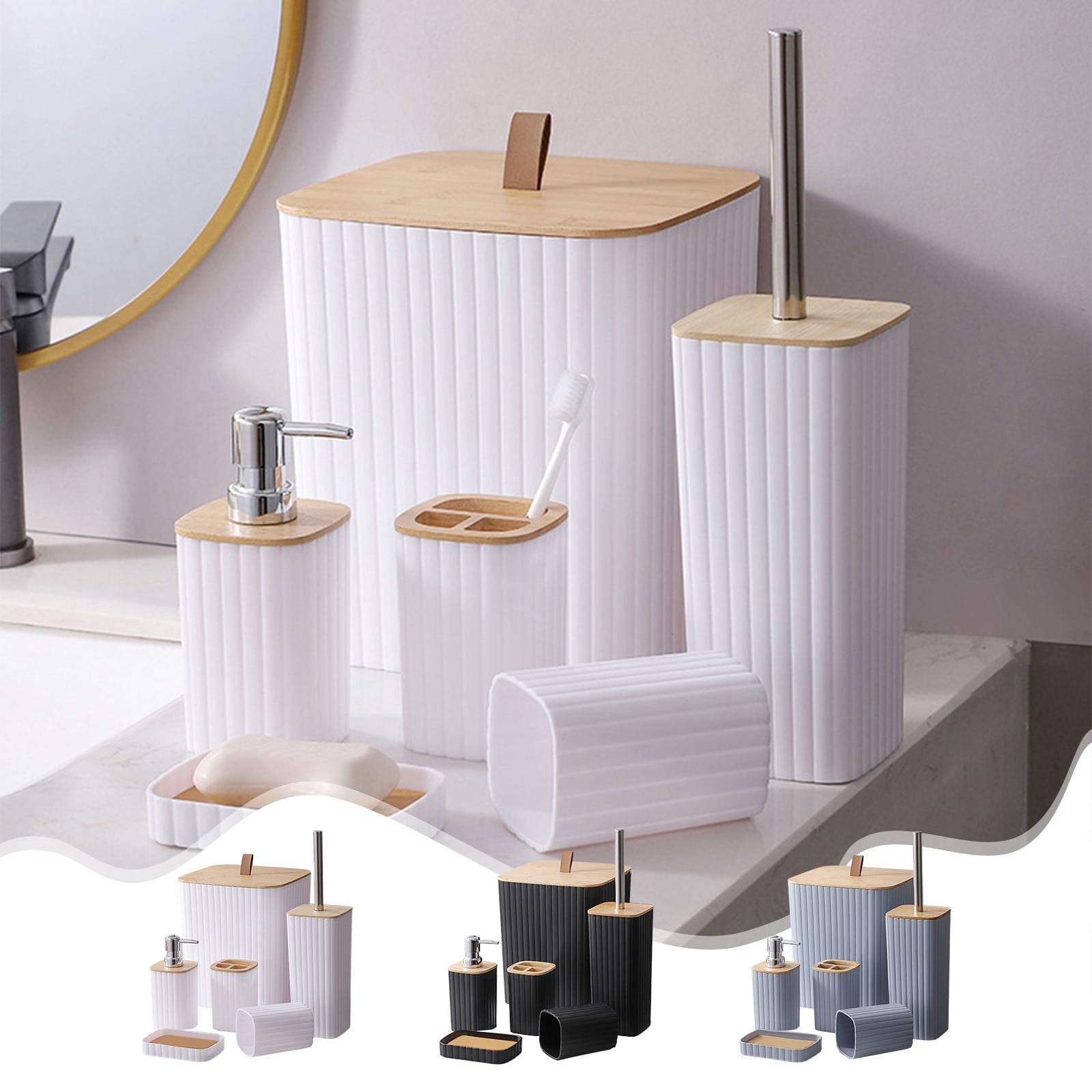 Kcavykas 6PC Bathroom Accessory Set, Toilet Brush Trash Can Soap ...