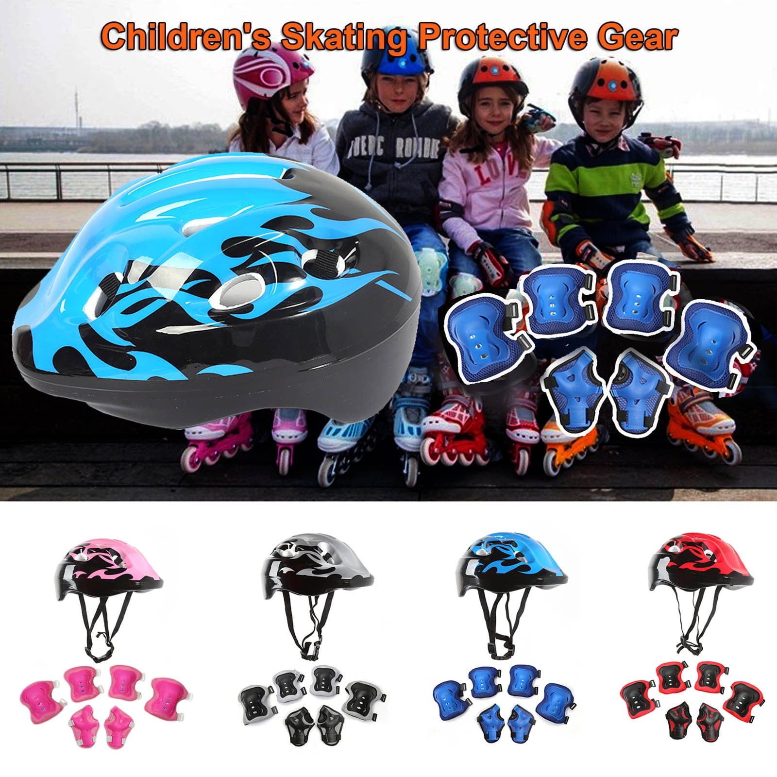 Kcavykas 7 Pieces Kids Helmet For 5-12 Years Sports Protective Gear Set ...