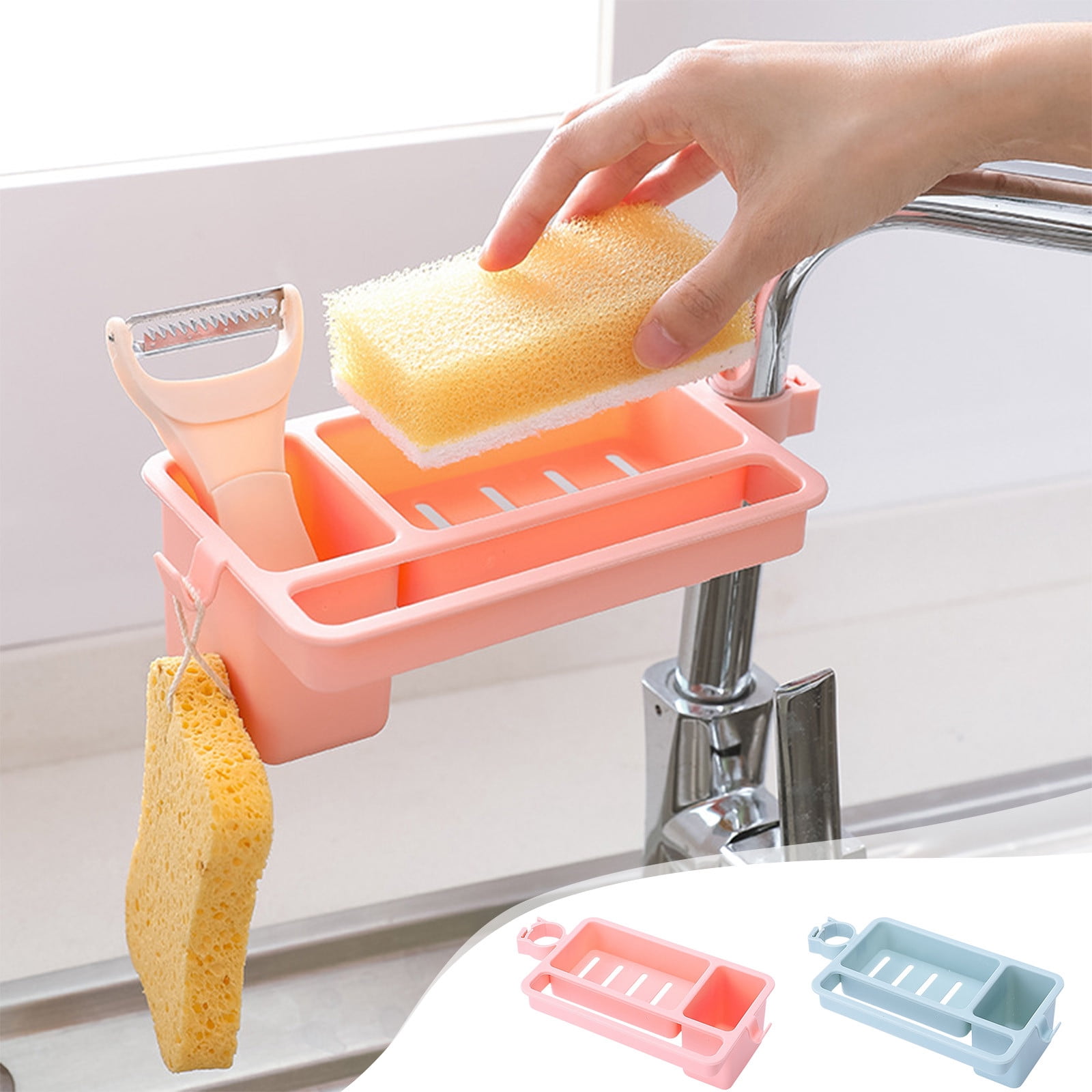Kcavykas Bathroom Storage Rack with Hooks Kitchen Sink Faucet Shelf ...