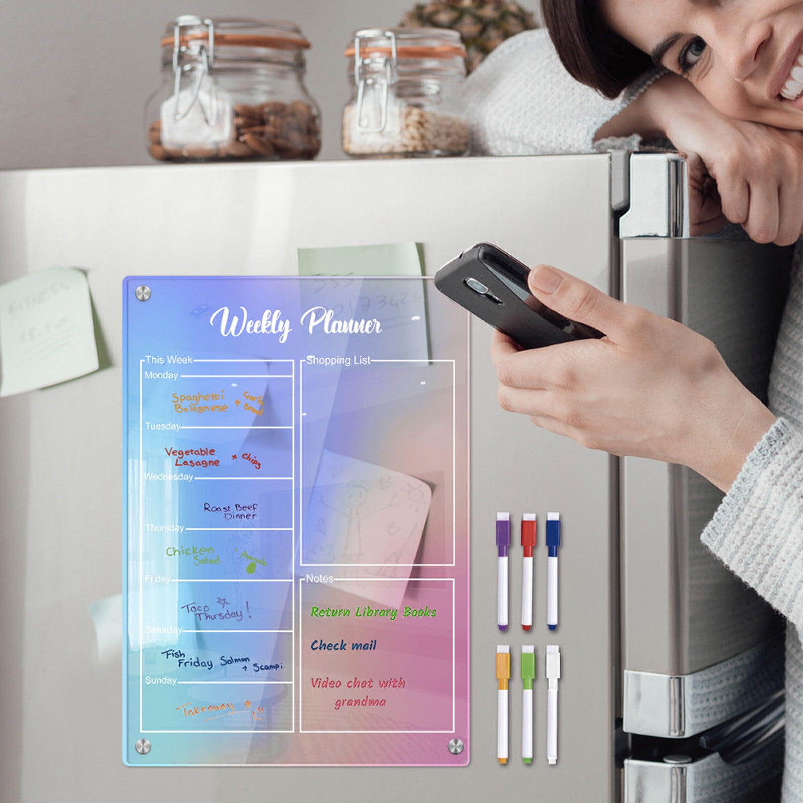 Colored Acrylic Week Plan Magnetic Calendar For Refrigerator Memo ...
