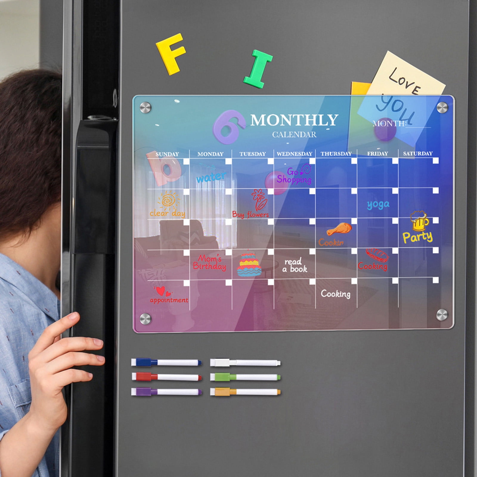 Colored Acrylic Week Plan Magnetic Calendar For Refrigerator Memo ...