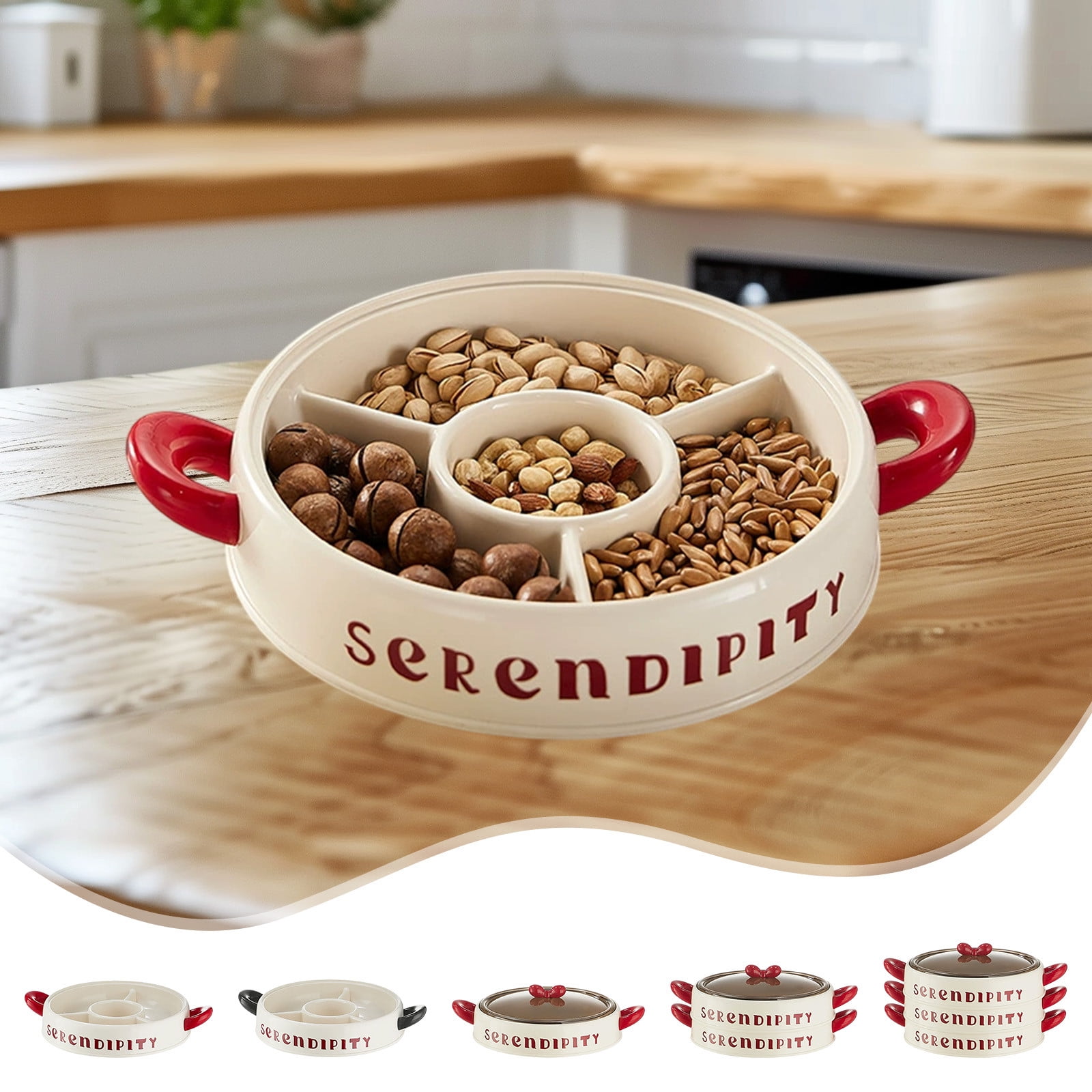 Kcavykas Divided Fruit Tray for Snacks, Dried Fruits, Candy, and Melons, Coffee Table Storage ...