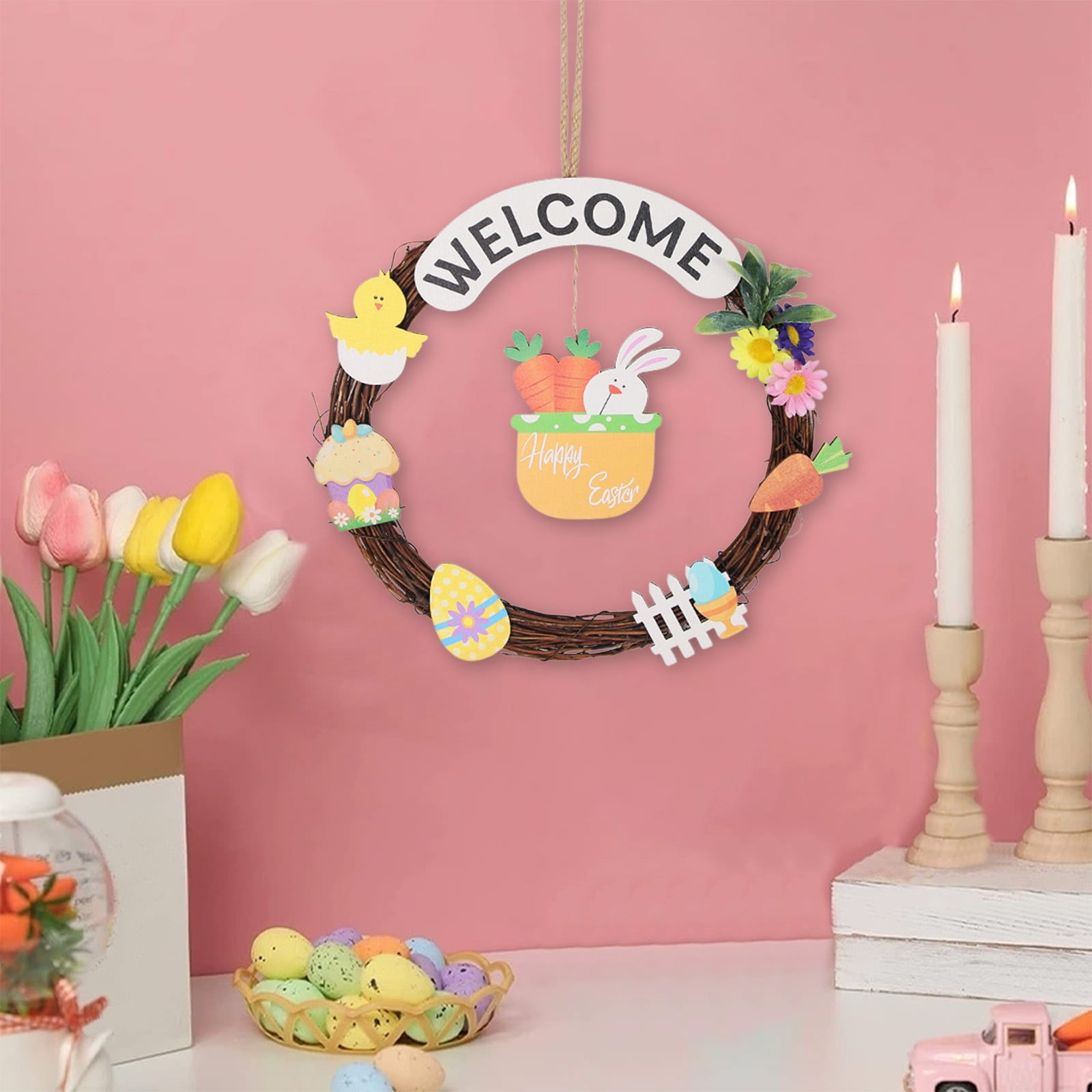 Kcavykas Easter Wooden Hanging Wreath Sign, Indoor Outdoor Spring ...