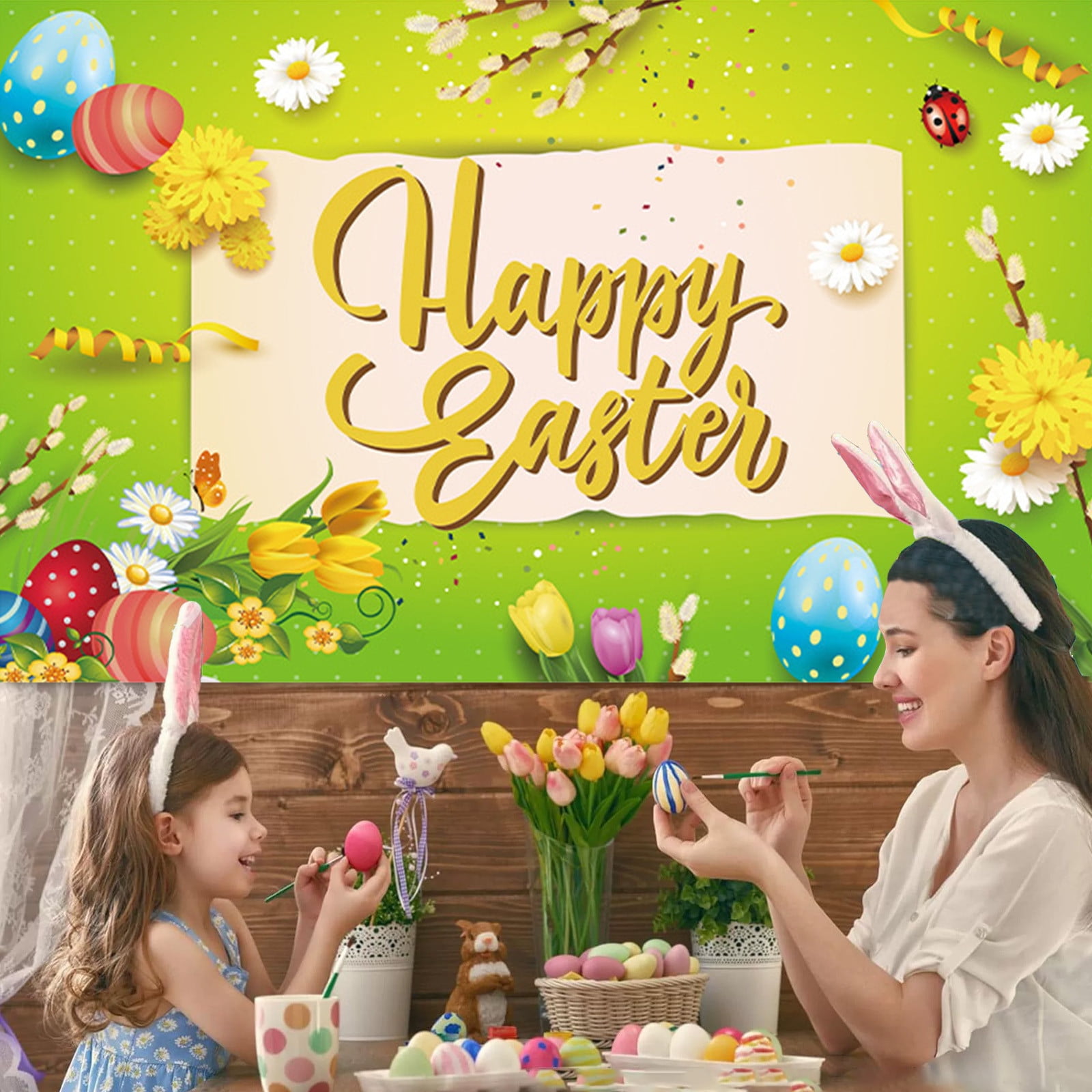 Kcavykas Large Party Banner Happy Easter Banners, Set of 3 Holiday ...