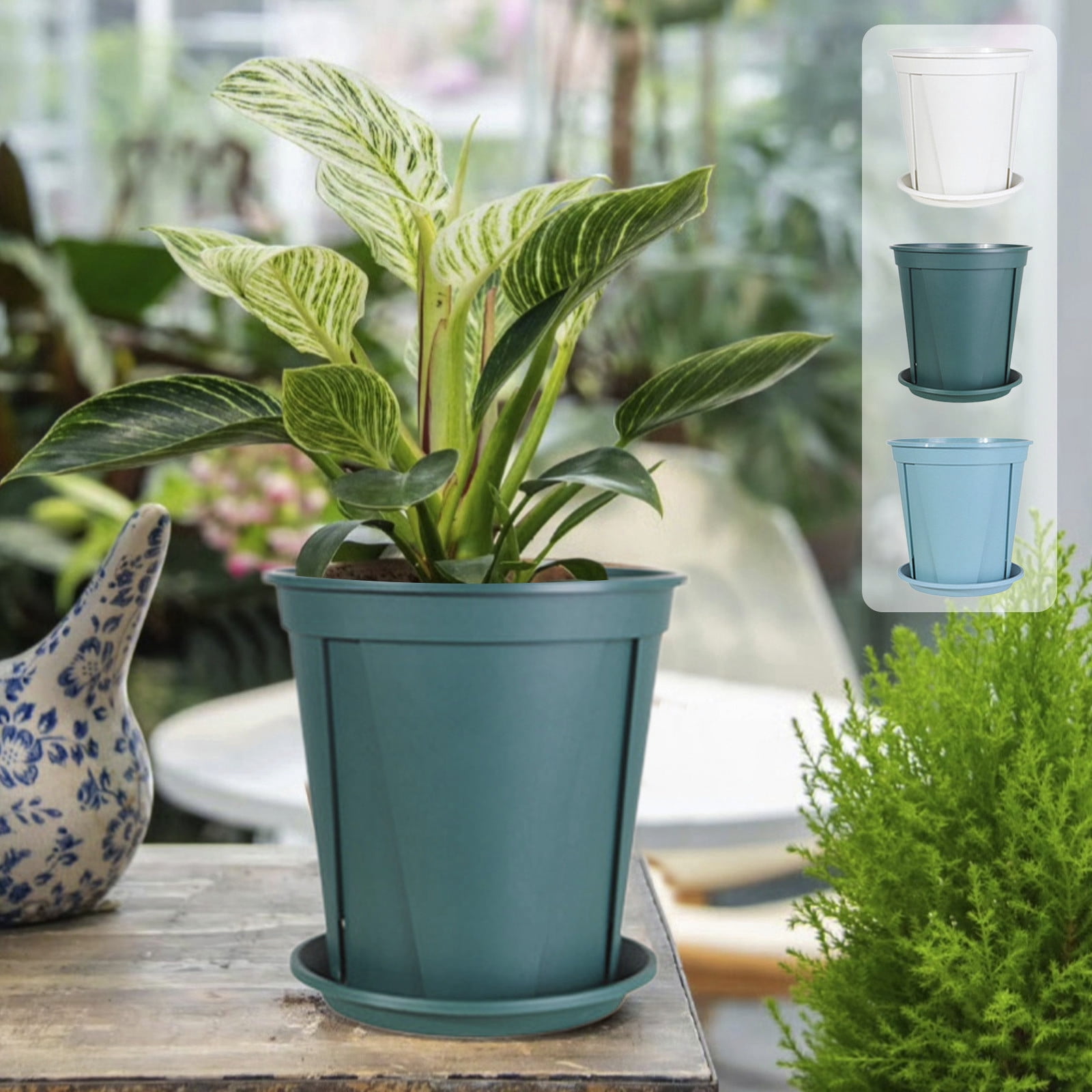 Kcavykas Plastic Pot With Saucer and Drainage Hole Modern Indoor ...