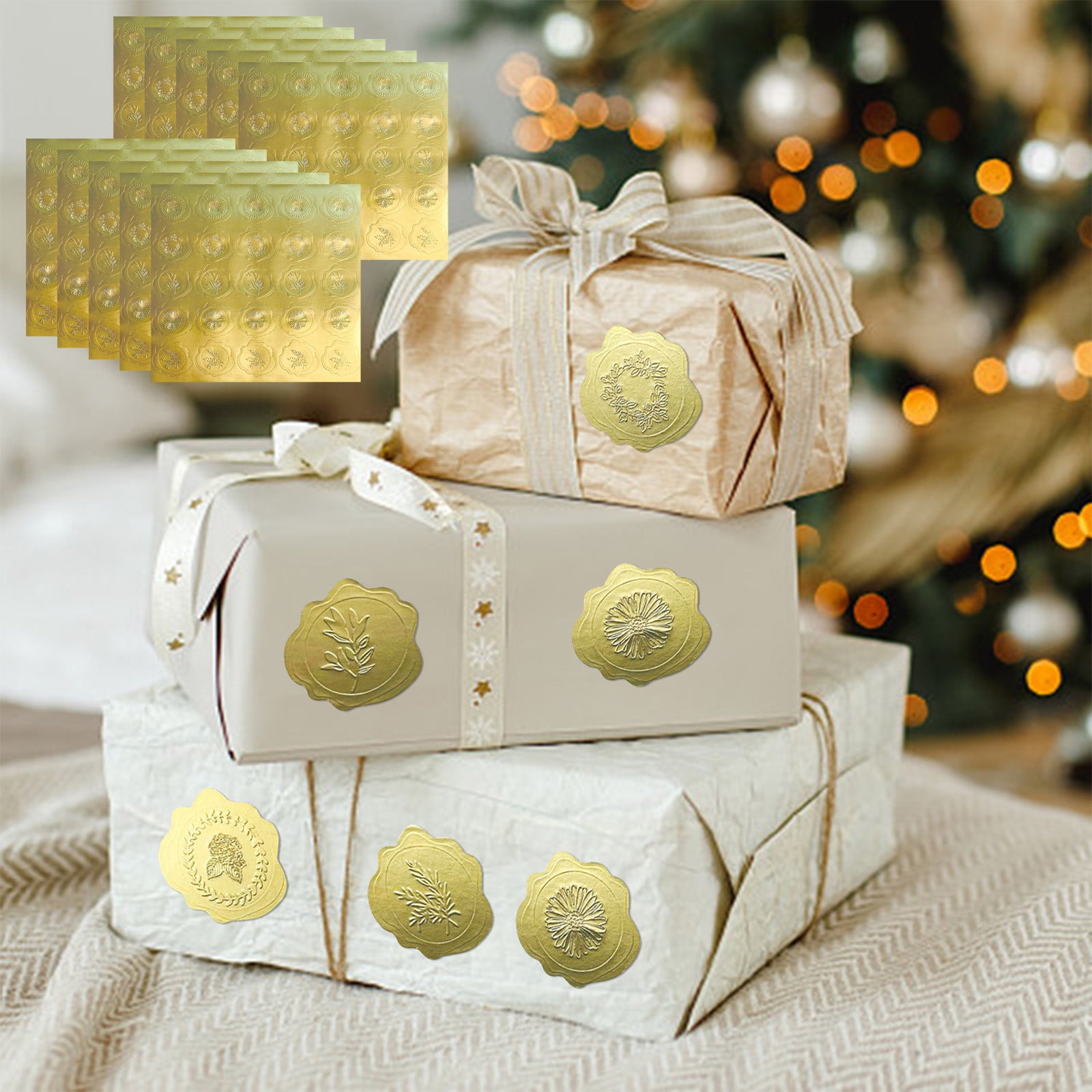 Kcavykas Savings 250 Pcs Gold Foil Embossed Stickers, Floral and Wreath ...