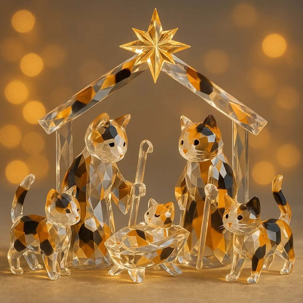 Kcavykas Savings Crystal Cat Figurines Crystal Cat Figurine Nativity ...