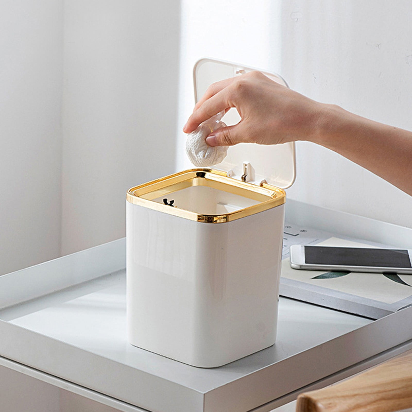 Kcavykas Savings Kitchen Trash Can with Lid Desktop Garbage Bin with ...