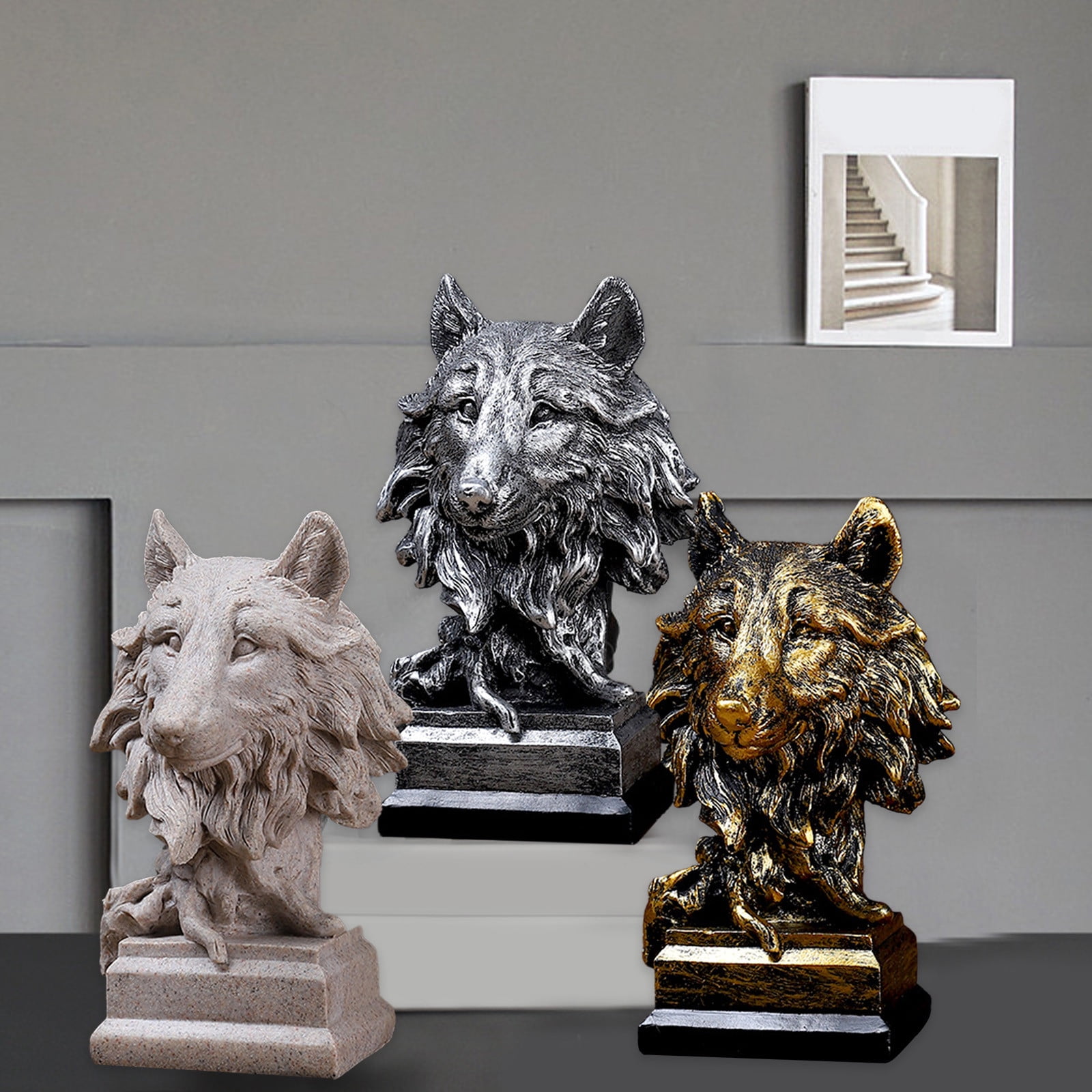 Kcavykas Savings Modern Decorative Sculptures Wolf Resin Figurine ...