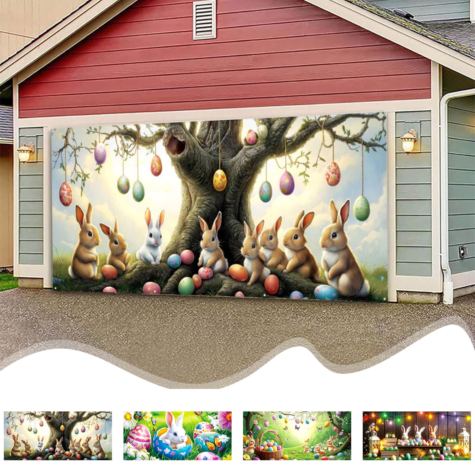 Kcavykas Savings Outdoor Vinyl Banner Spring Easter Fence Wreath ...