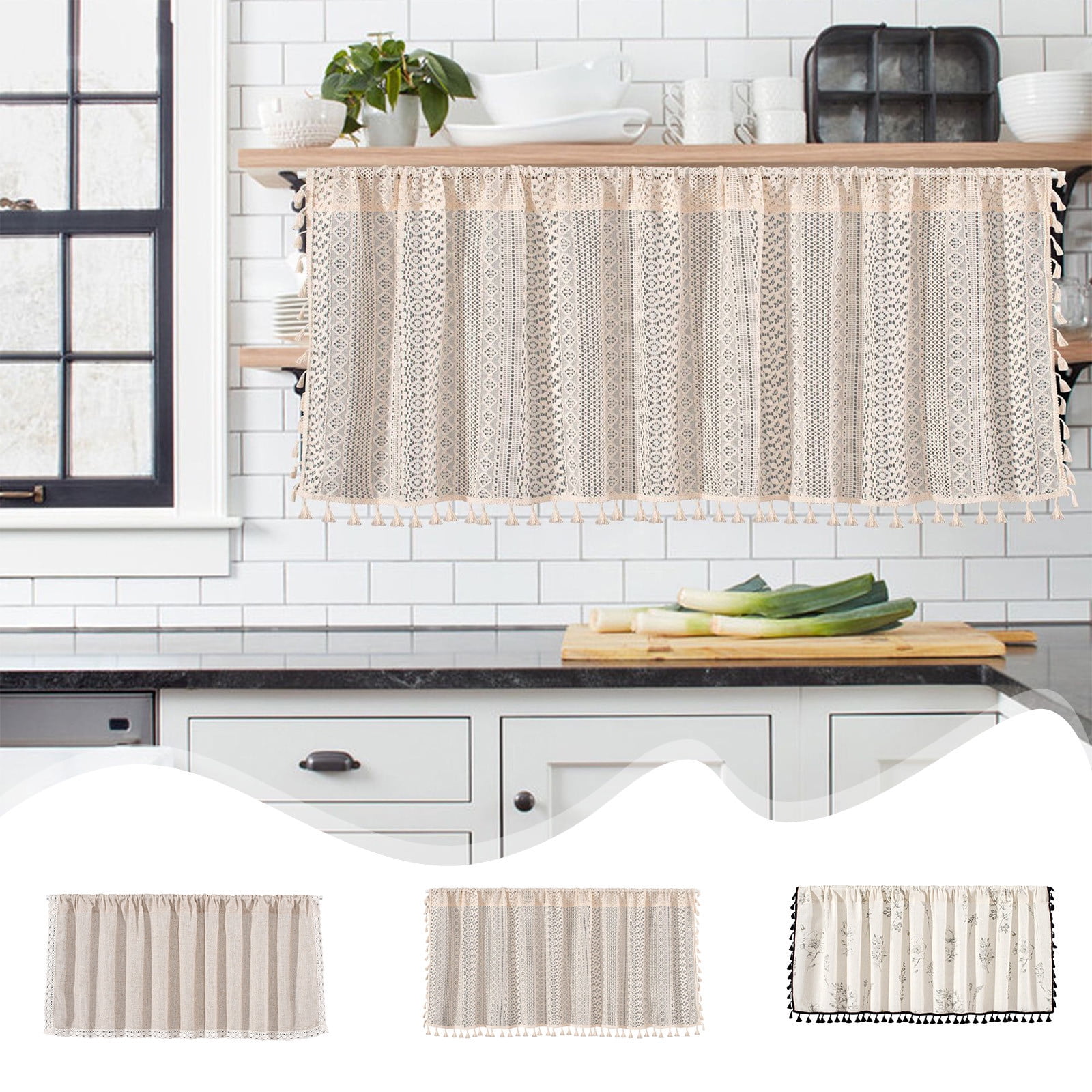 Kcavykas Valance Curtains For Kitchen - Window Light Blocking Short Rod ...