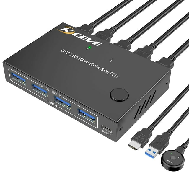 Kceve Kvm Switch 2 Ports, Hdmi Usb 3.0 Kvm Switcher Box With Edid ...