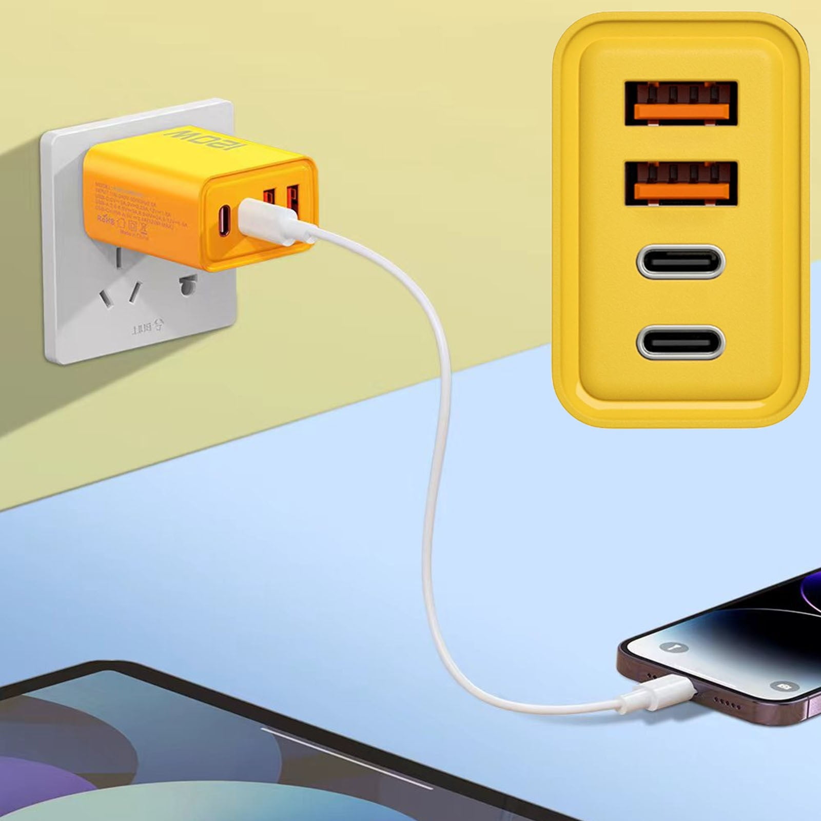 Kchsji 120W USB C Wall Charger 4-Port Fast Charging Block GaN Tech PD ...