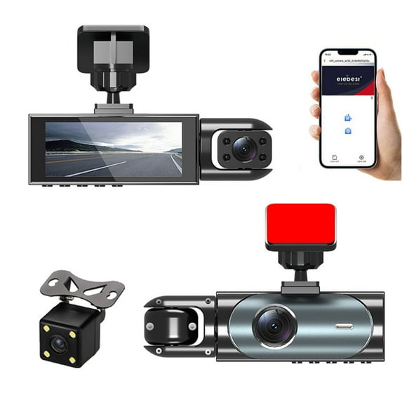 Kchsji 3.16" Three Channel Dash Cam Front Inside Rear 1080P HD Car ...