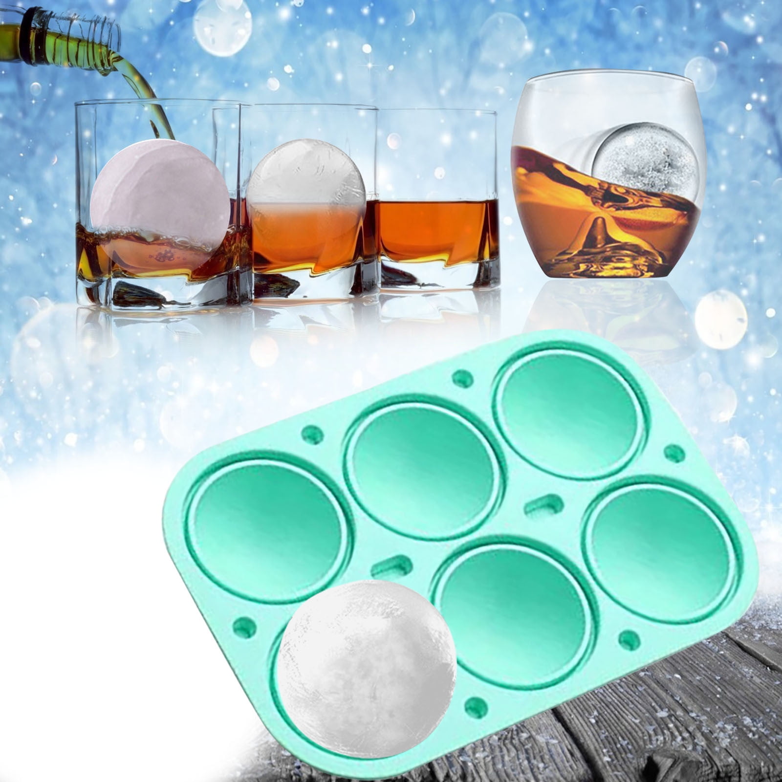 Kchsji 6-Cavity Ice Ball Maker Silicone Tray Sphere Ice Mold for ...