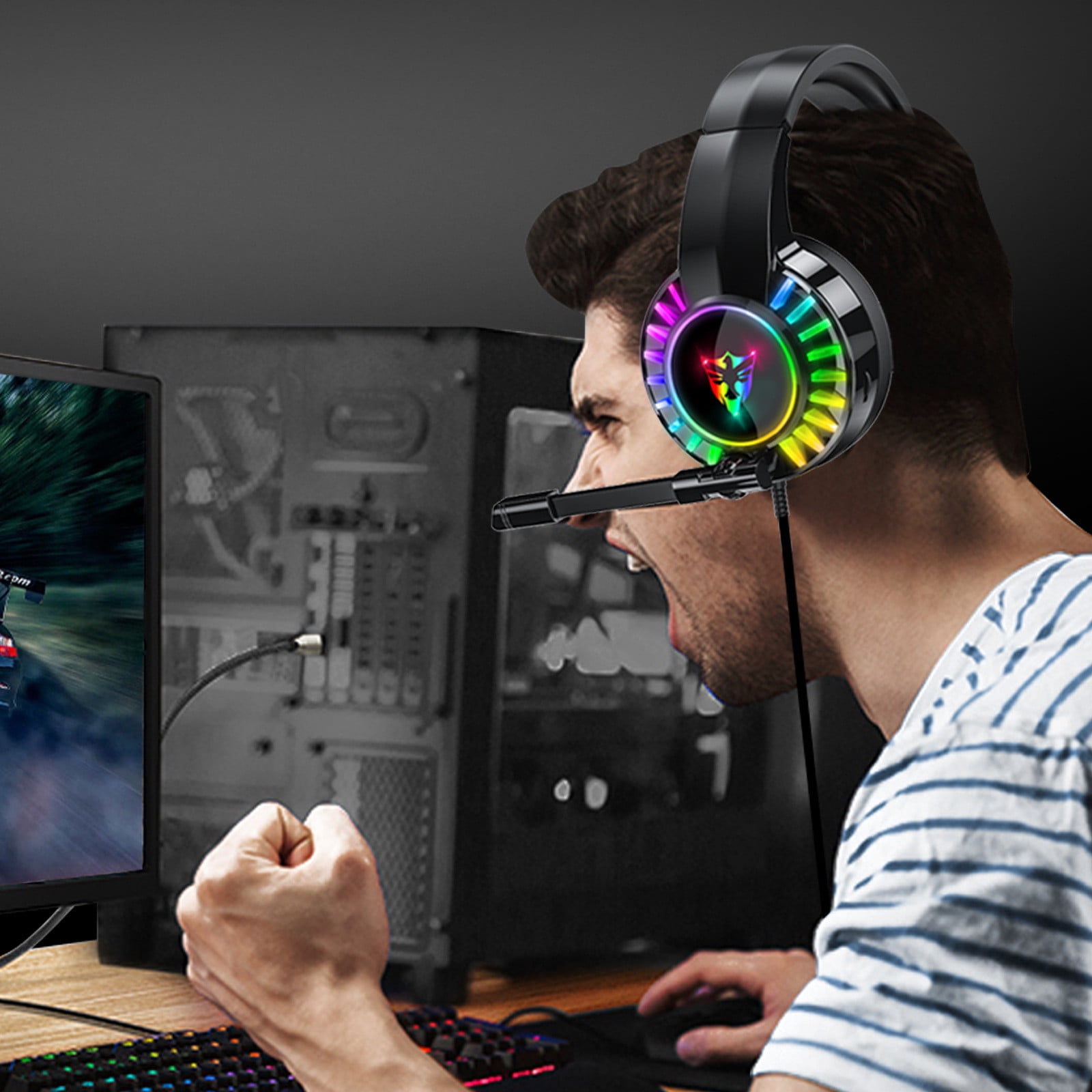 Kchsji 71 Surround Sound Gaming Headset USB PC Gaming Headphones Noise ...