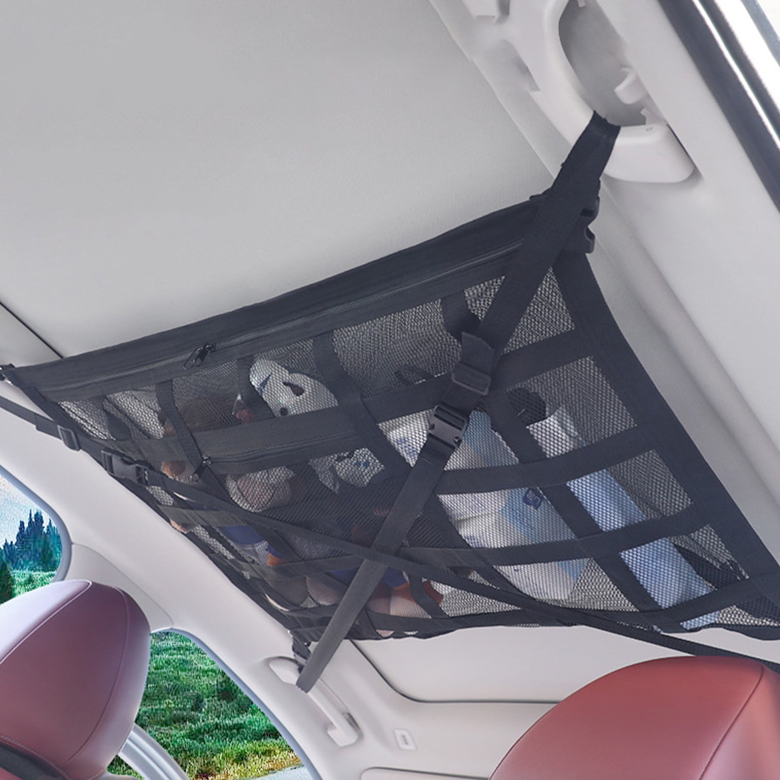 Kchsji Car Roof Storage Net Vehicle Ceiling Cargo Organizer Double ...