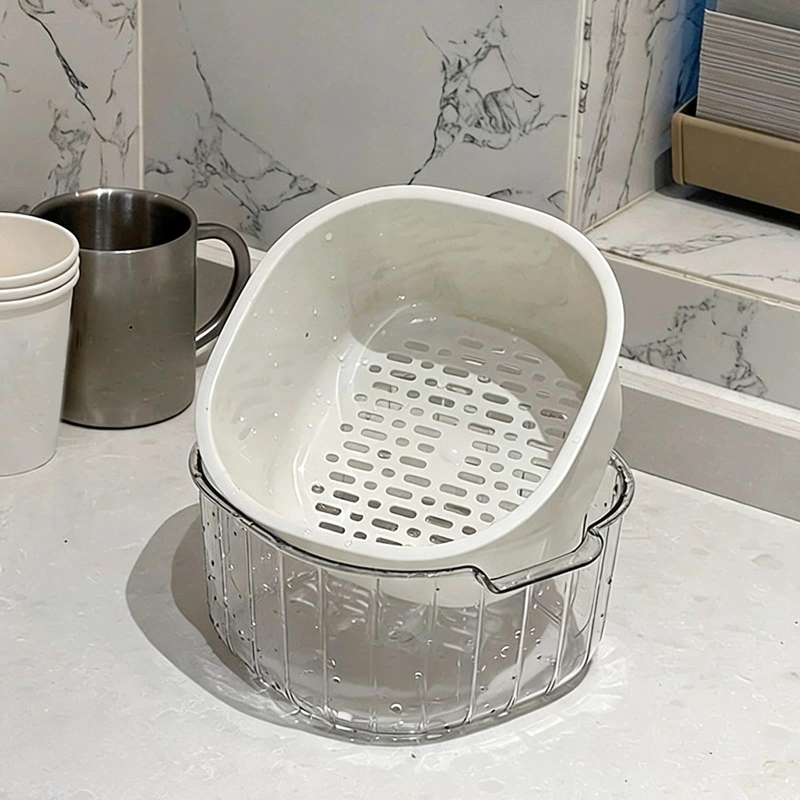 Kchsji Double Layer Draining Basket, Food Grade Plastic, Fast Water ...