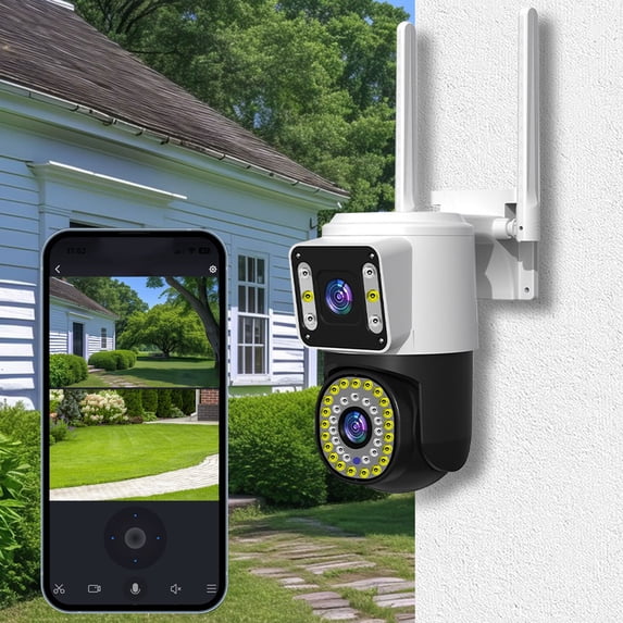 Kchsji Dual Lens Outdoor WiFi Security Camera 360 Degree Pan Tilt ...