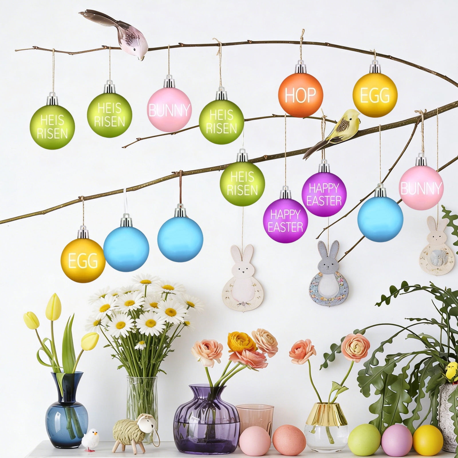 Kchsji Easter Spring Hanging Ornaments Set, 12 Colorful 5 cm Plastic ...