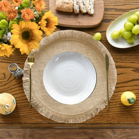 Kchsji Hot-Selling Jute Tassel Round Placemat Anti-Scalding Table Mat ...