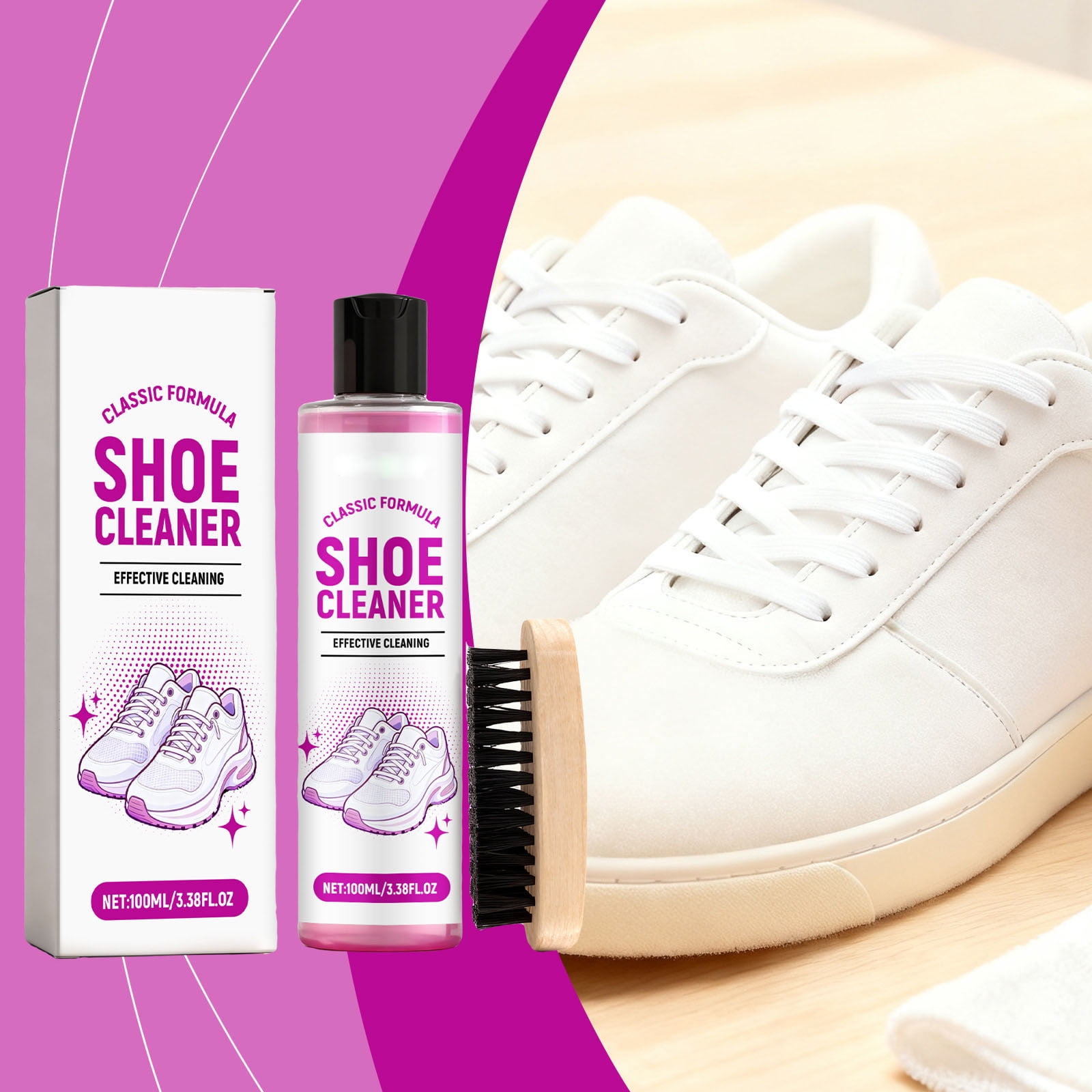 Kchsji Shoe Cleaner Kit 100ML Cleaning Solution with Brush Stain ...
