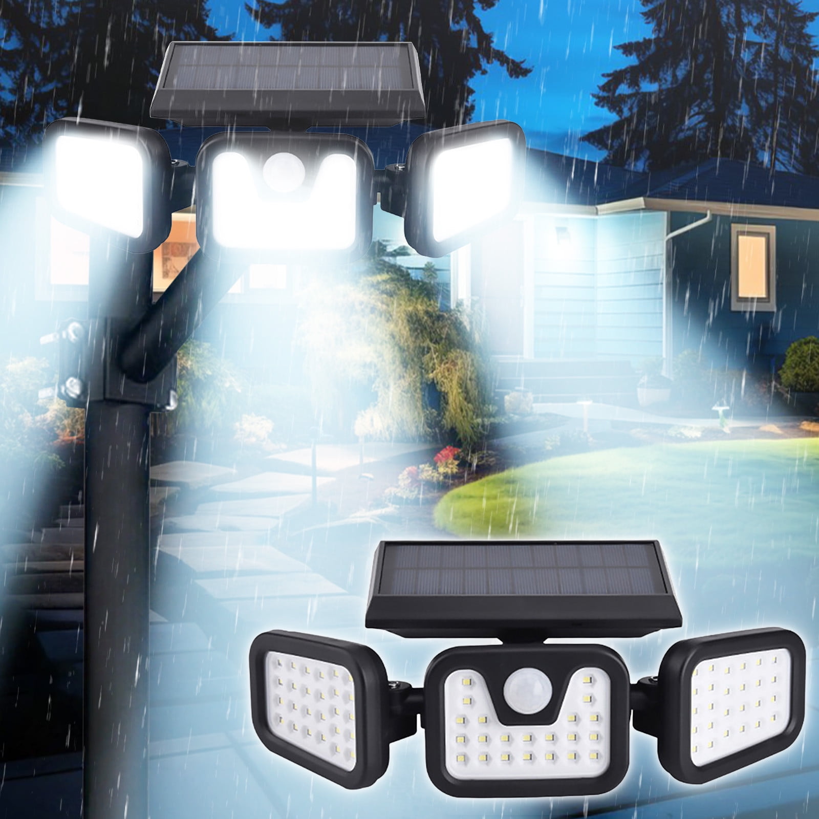 Kchsji Solar Outdoor Wall Light Motion Sensor Flood Light 3 Head ...