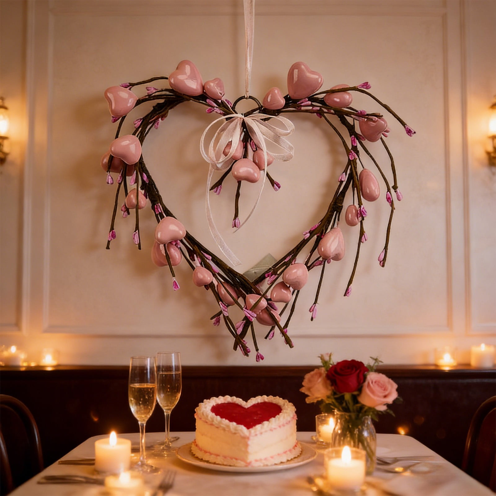 [Kchsji Valentines Day Pinky Heart Shaped Wreath 11.81" Romantic Door ...