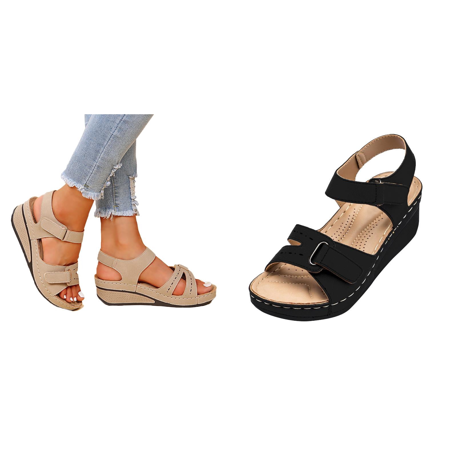 Kcodviy 2 Pcs Hook and Loop Fastener Women Platform Sandals Strap Wedge ...