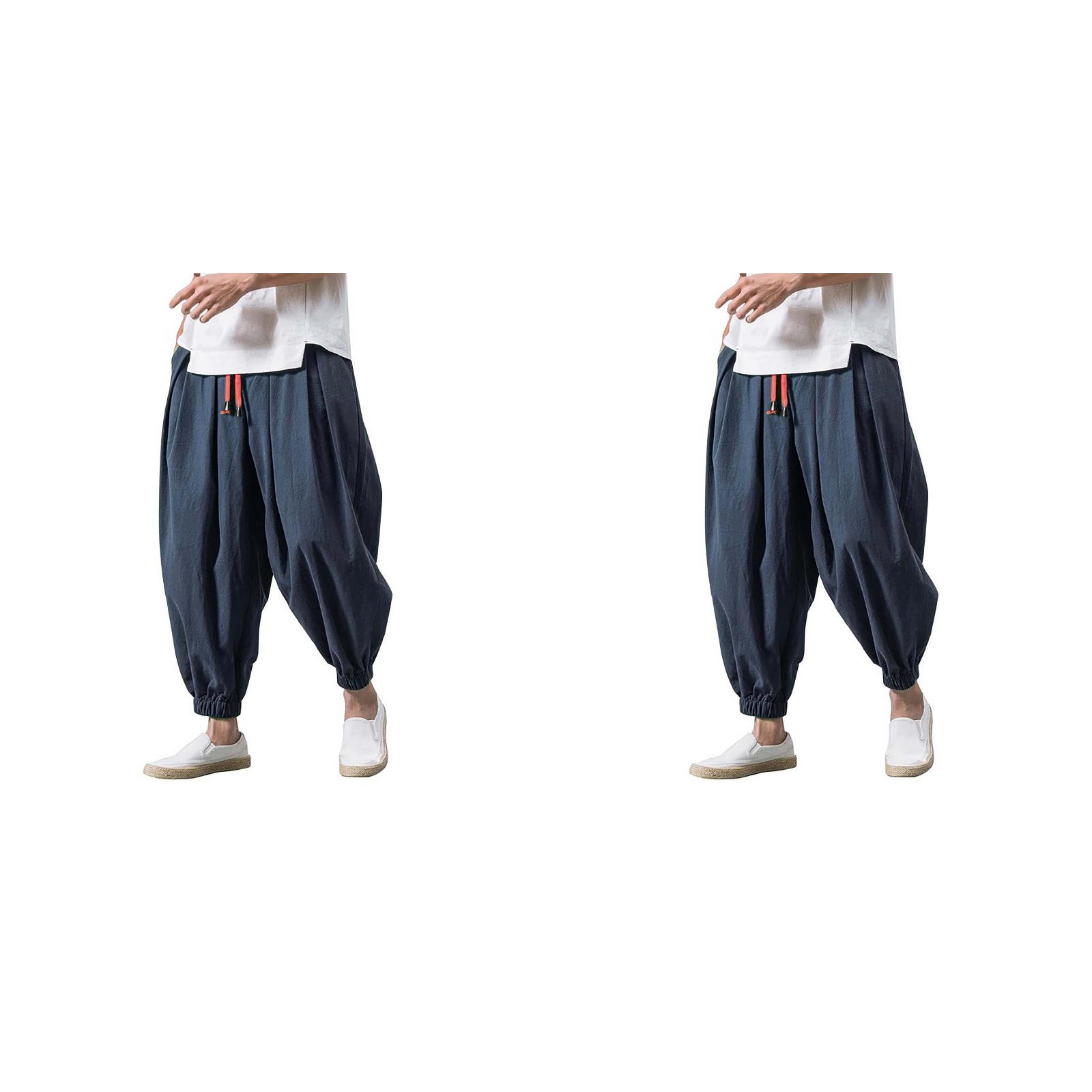 Kcodviy 2 Pcs Loose Casual Wide 10 Star Pants Men's Elasticated Pants ...